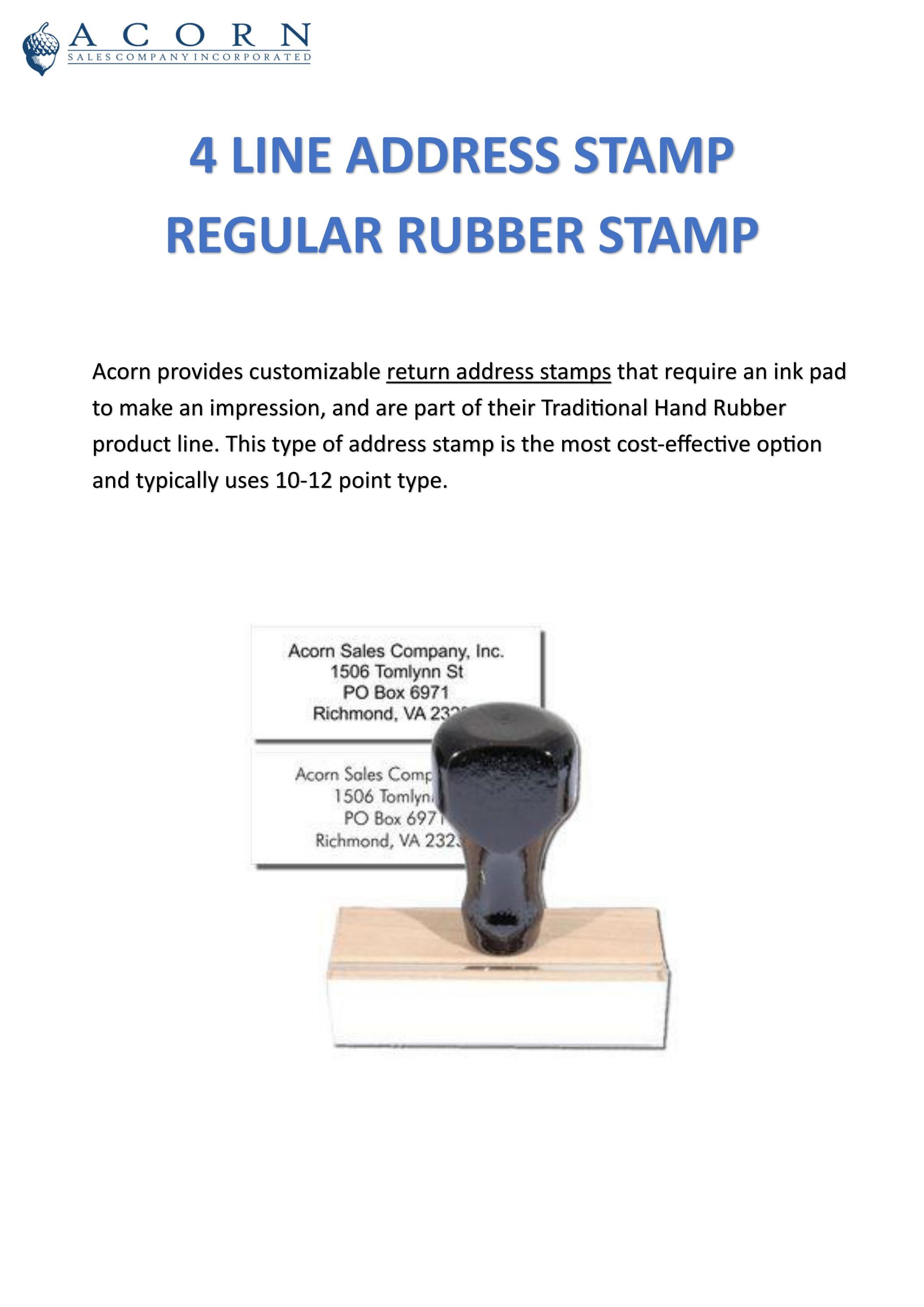 Regular rubber stamp for four lines of address information by Acorn ...