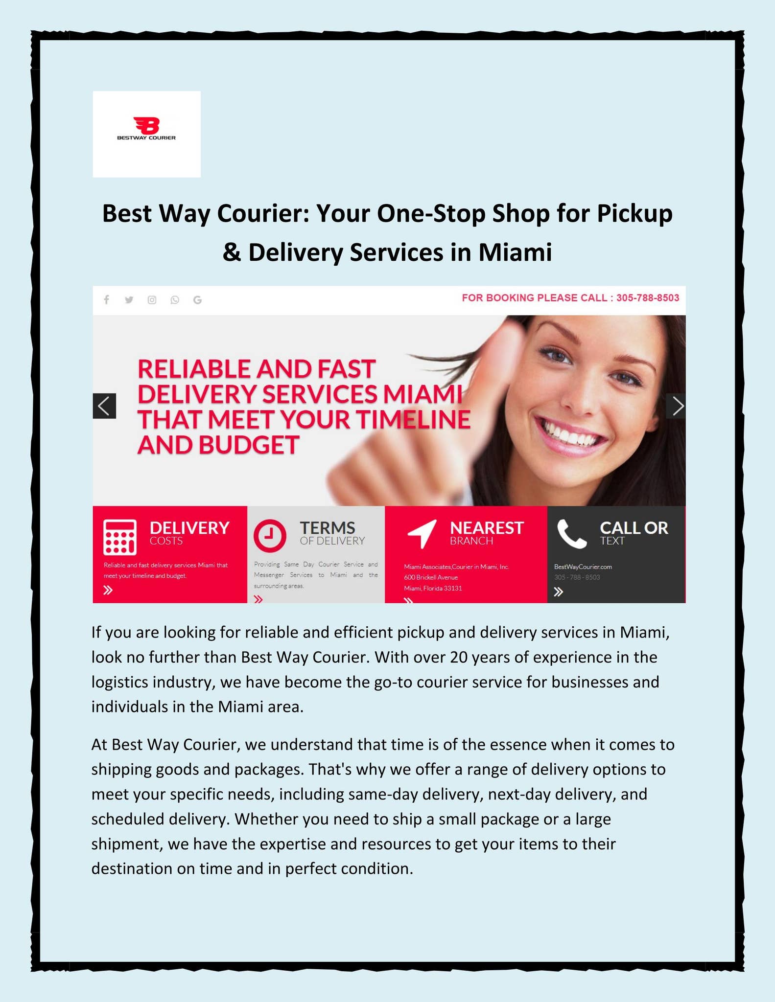 Pickup & Delivery Services in Miami - Best Way Courier by Best Way ...