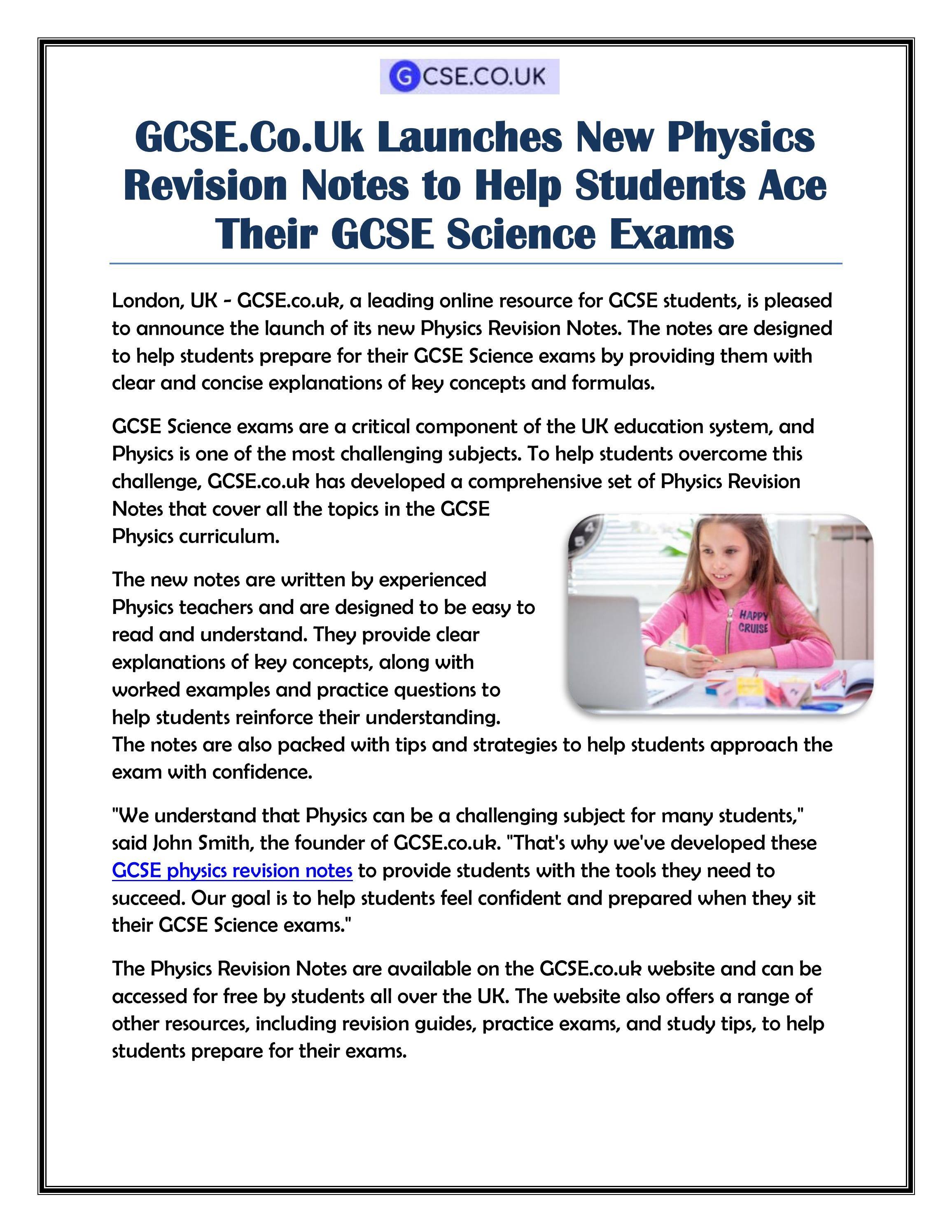 GCSE.Co.Uk Launches New Physics Revision Notes to Help Students Ace ...
