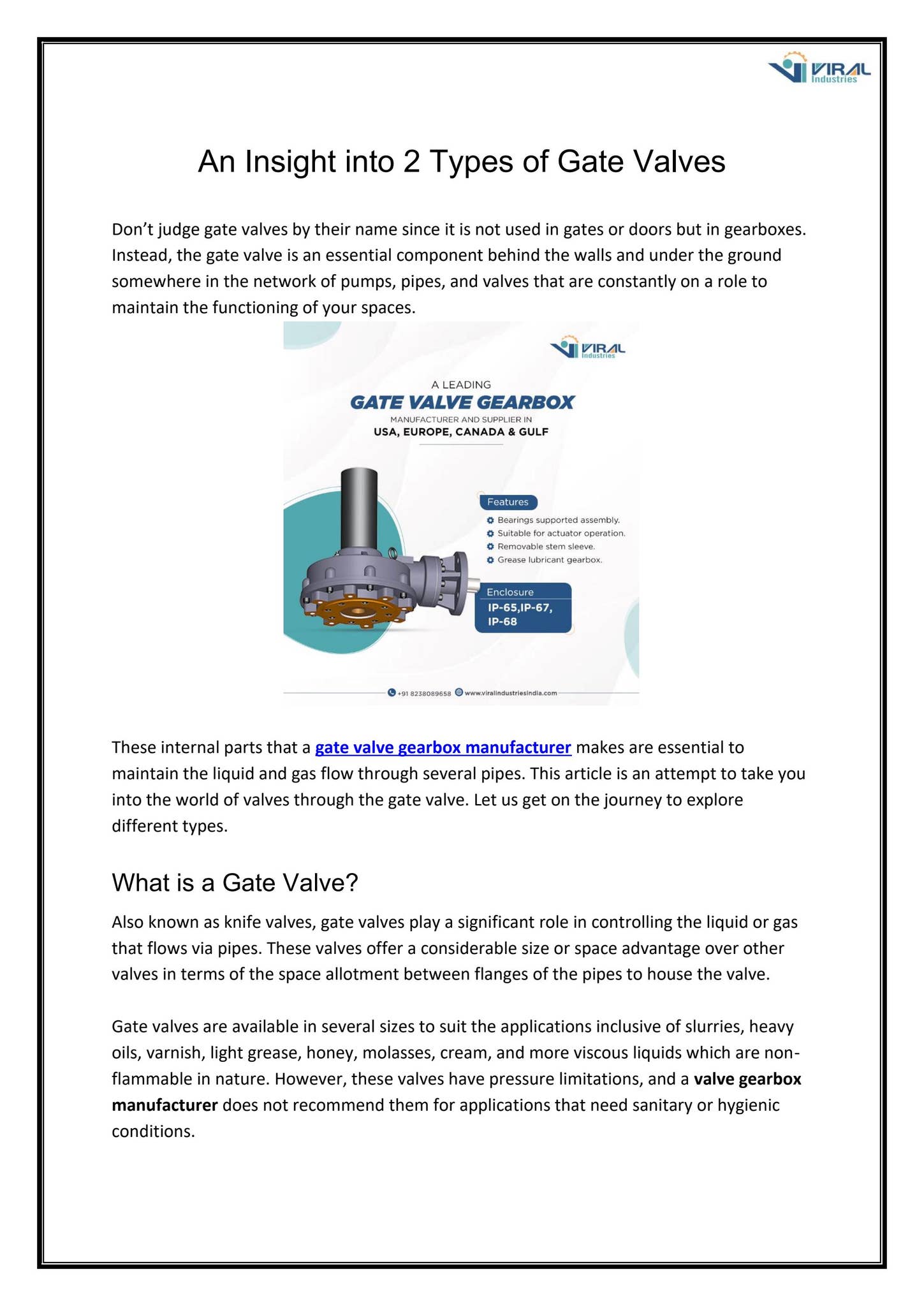 2 Types of Gate Valves Explained by Viral Industries - Issuu