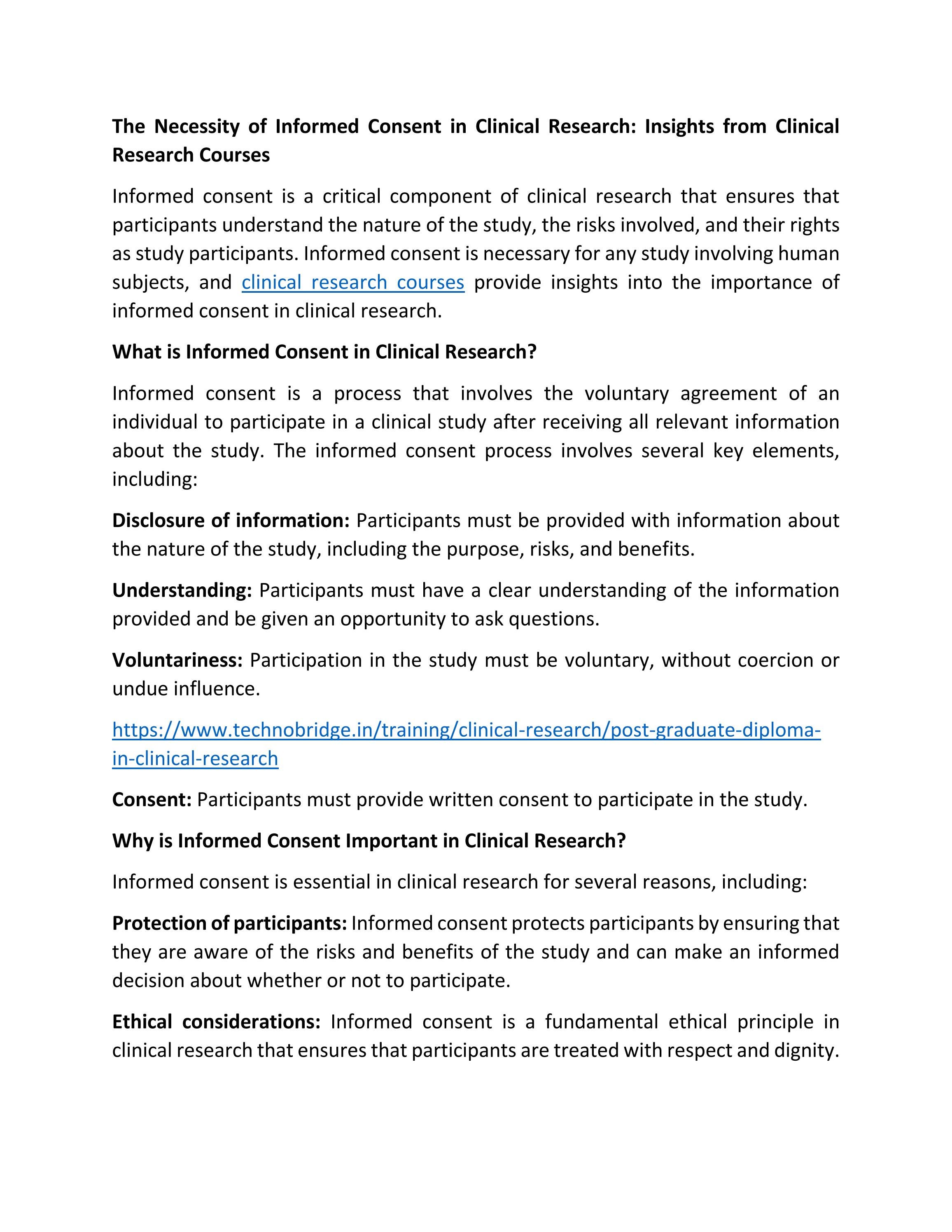 The Necessity of Informed Consent in Clinical Research: Insights from ...
