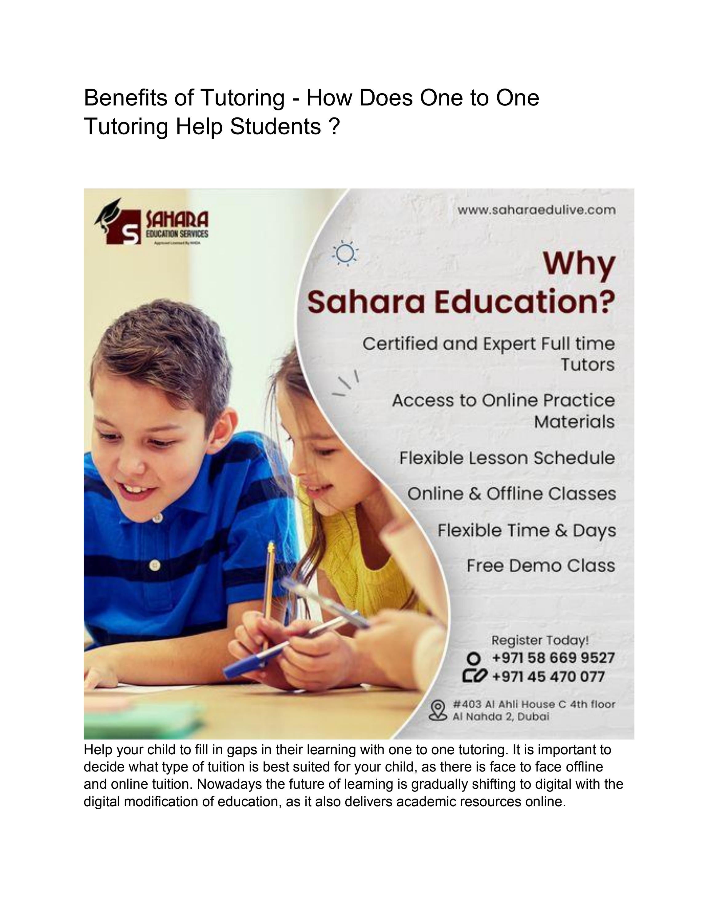 Benefits of Tutoring - How Does One to One Tutoring Help Students ? by saharaedulive - Issuu