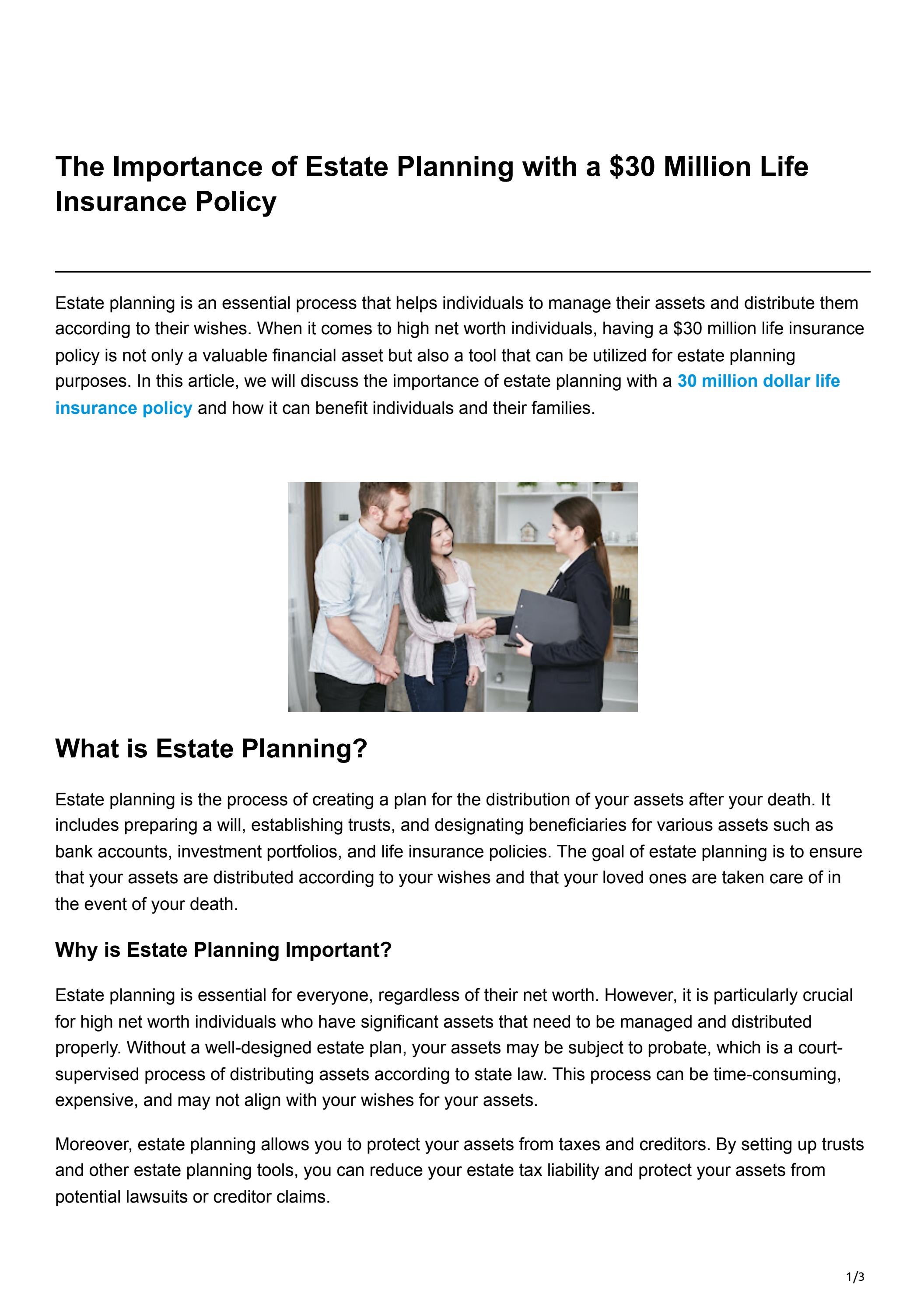 The Importance of Estate Planning with a $30 Million Life Insurance ...