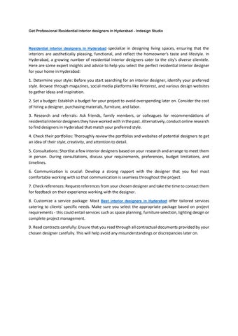 Get Professional Residential interior designers in Hyderabad - Indesign ...