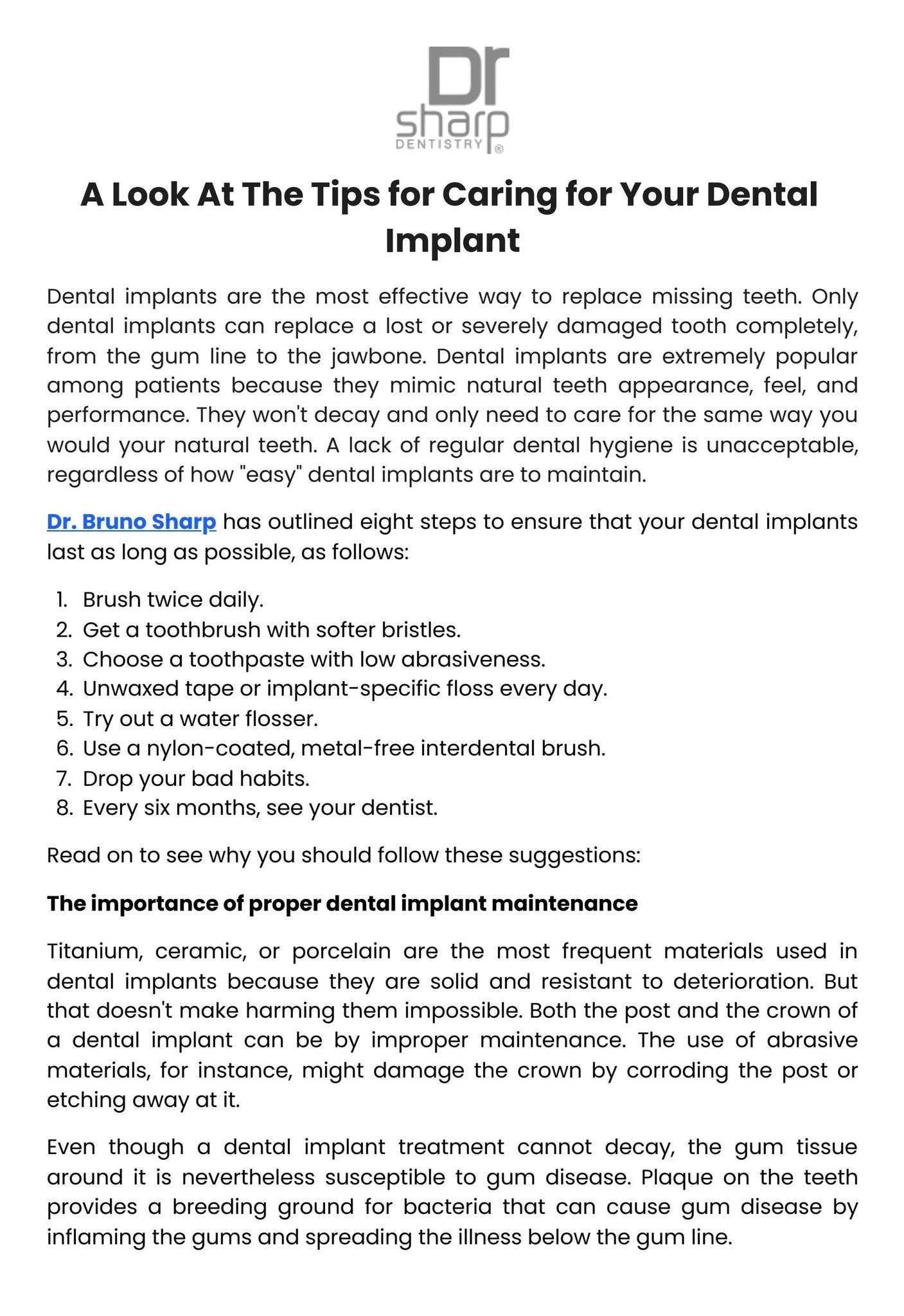 A Look At The Tips for Caring for Your Dental Implant by Sharp ...