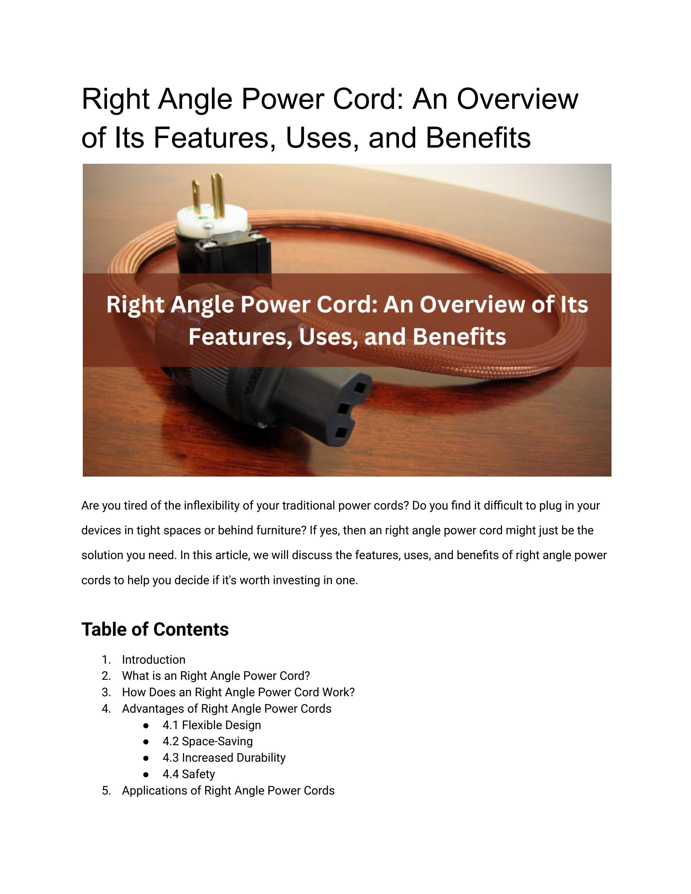 Right Angle Power Cord: An Overview of Its Features, Uses, and Benefits ...