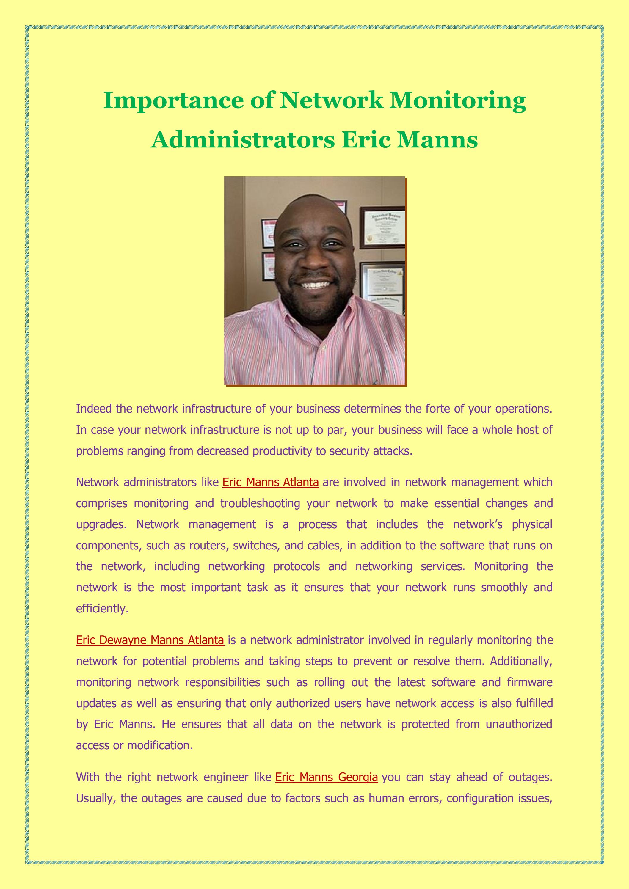 Importance of Network Monitoring Administrators Eric Manns by Eric Manns Georgia - Issuu