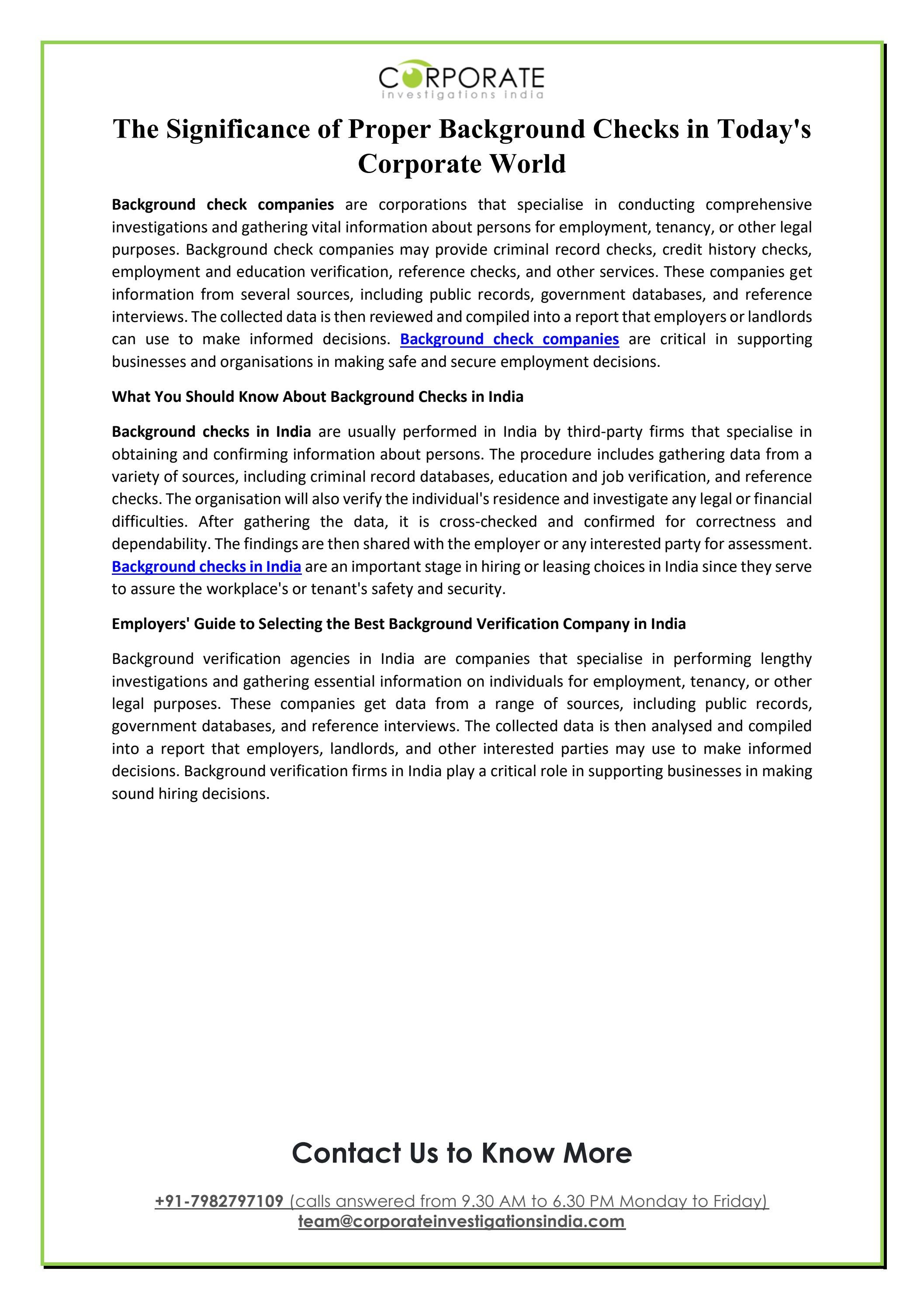 The Significance of Proper Background Checks in Today's Corporate World ...