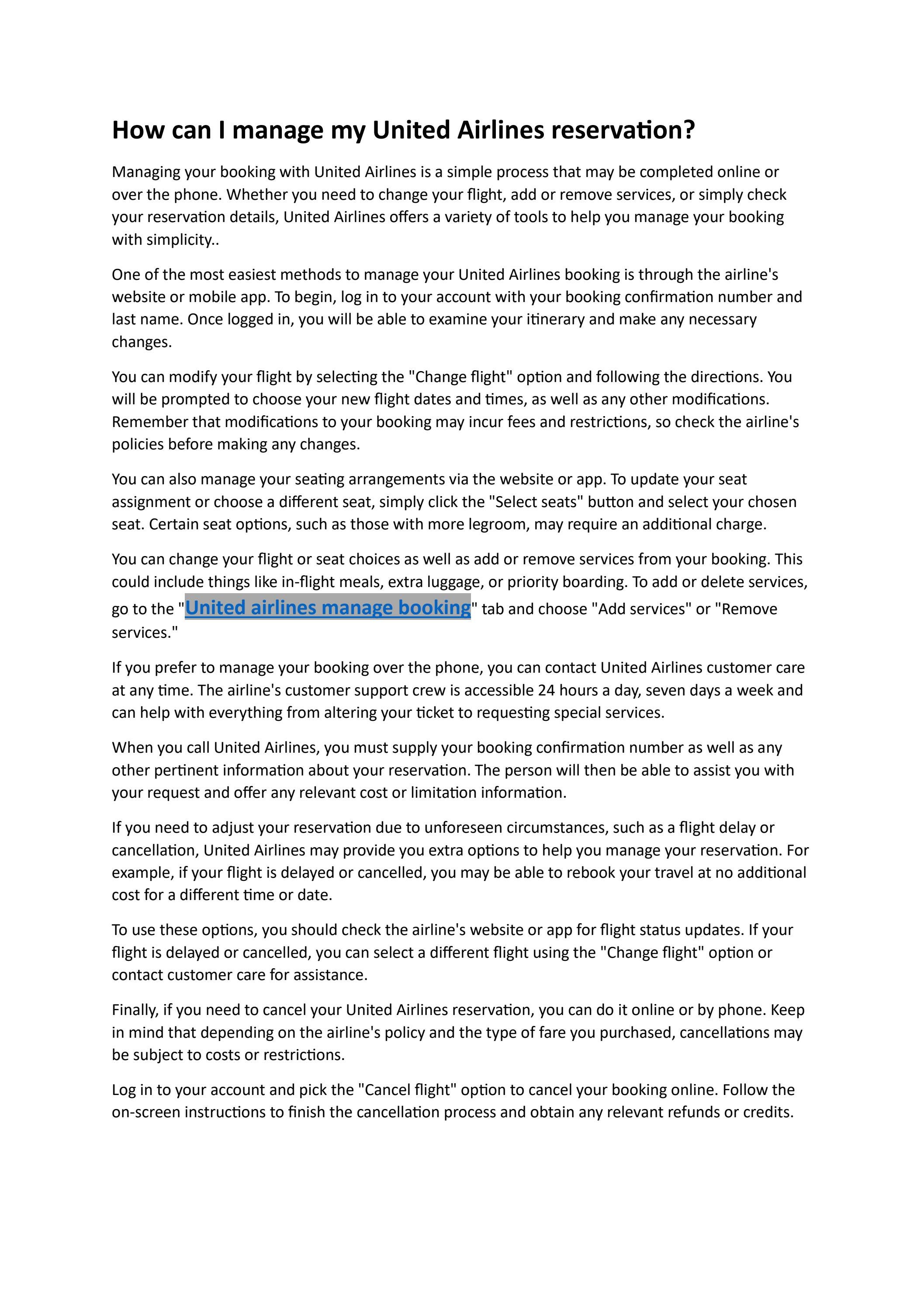 United Express Reservation Confirmation