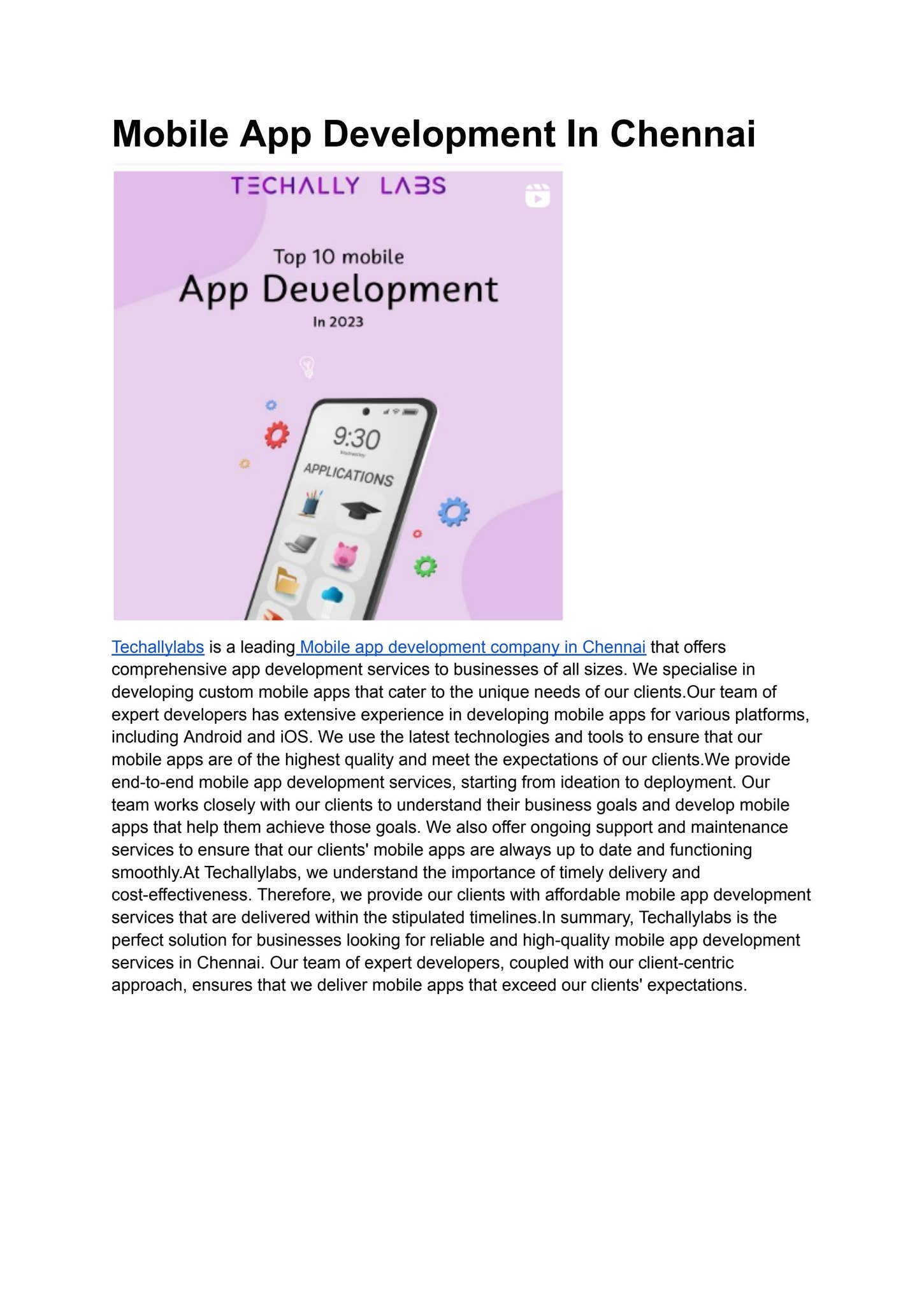 Mobile App Development In Chennai | Techallylabs by Techally Labs - Issuu