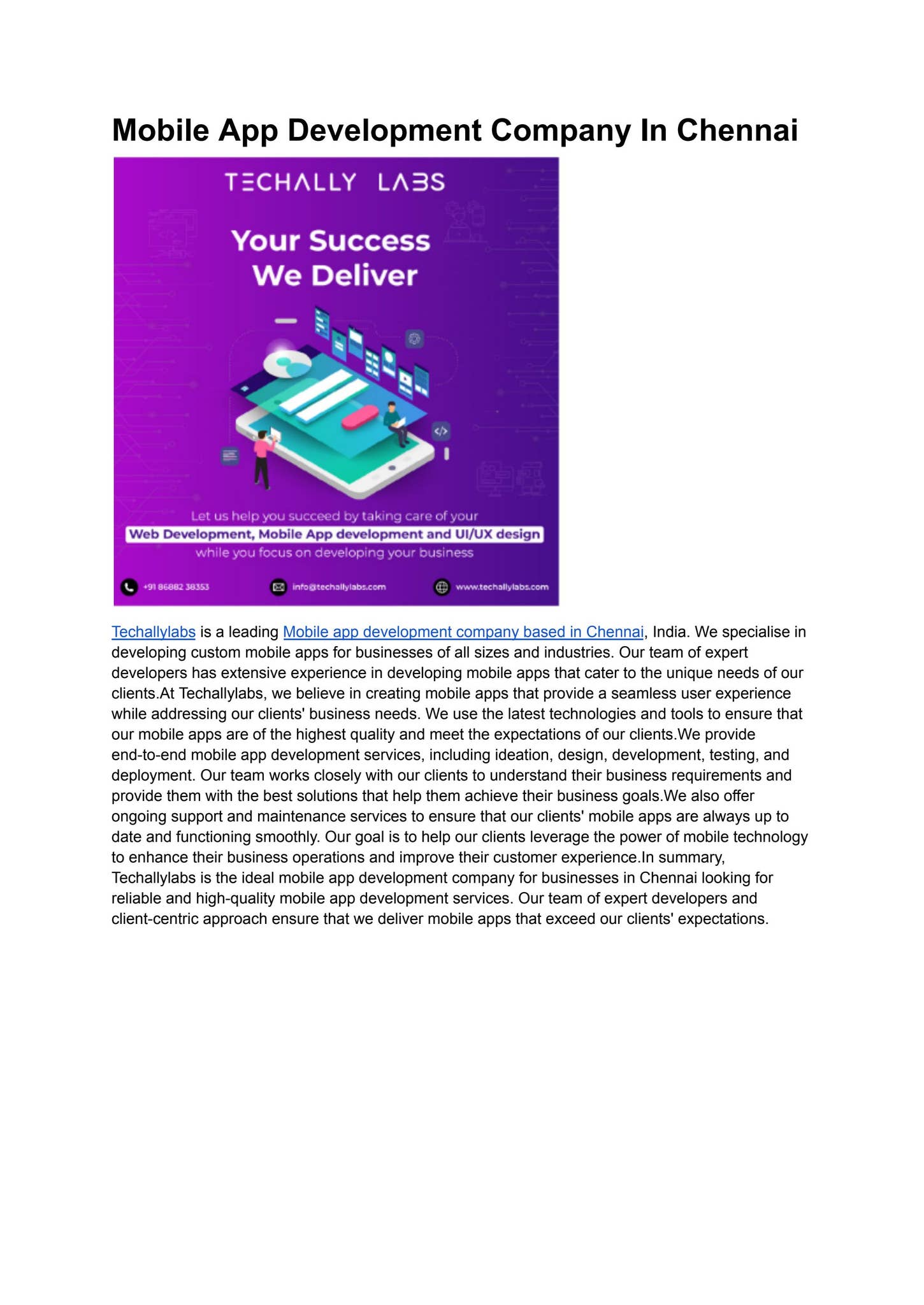 Mobile App Development Company In Chennai | Techallylab by Techally ...