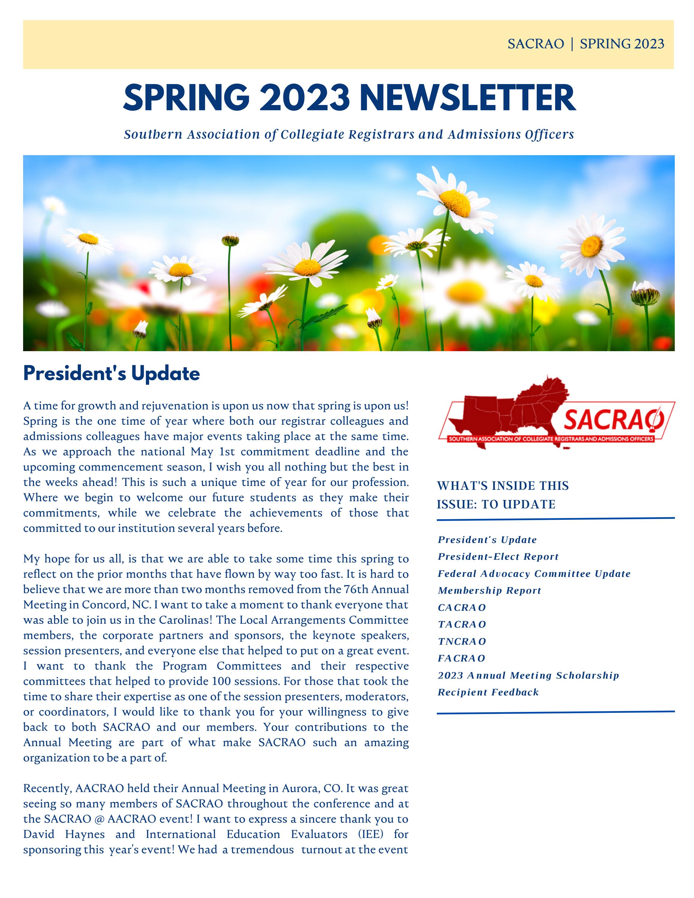 SACRAO Spring 2023 Newsletter by SACRAOSpring23 - Issuu