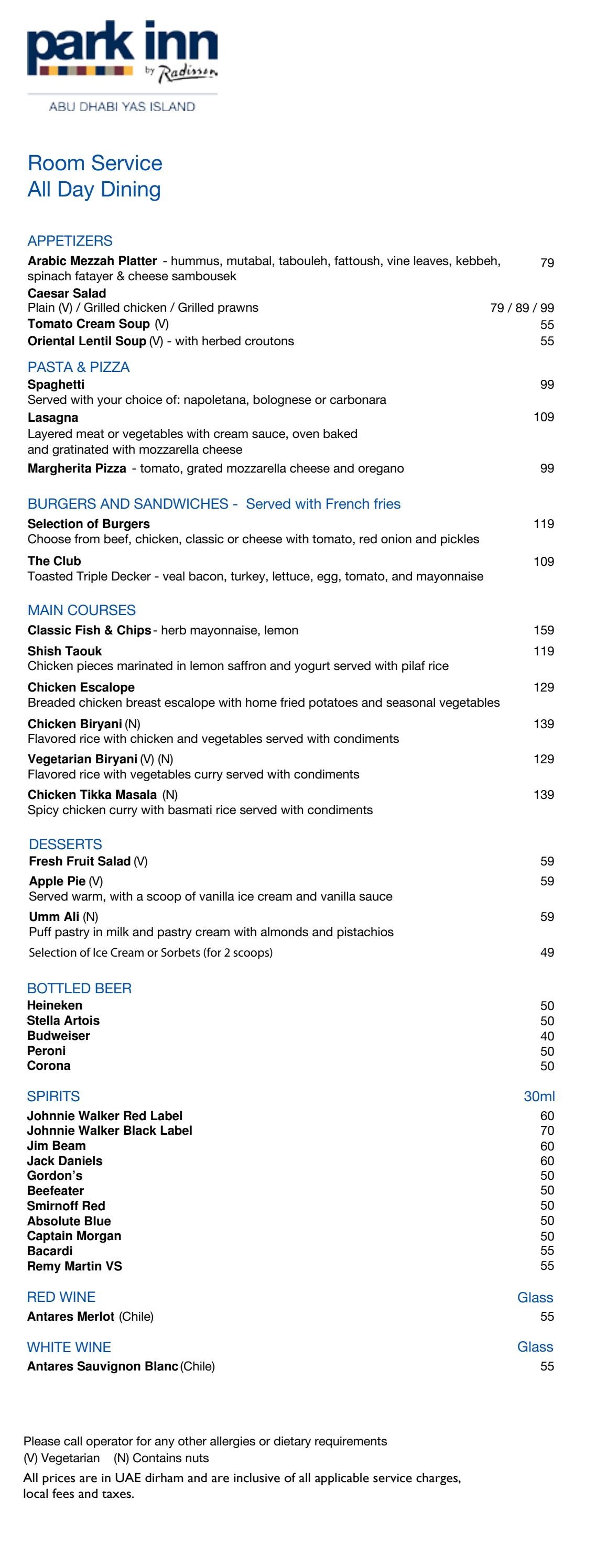 Park Inn Room Service Menu by Yas Plaza Hotels - Issuu
