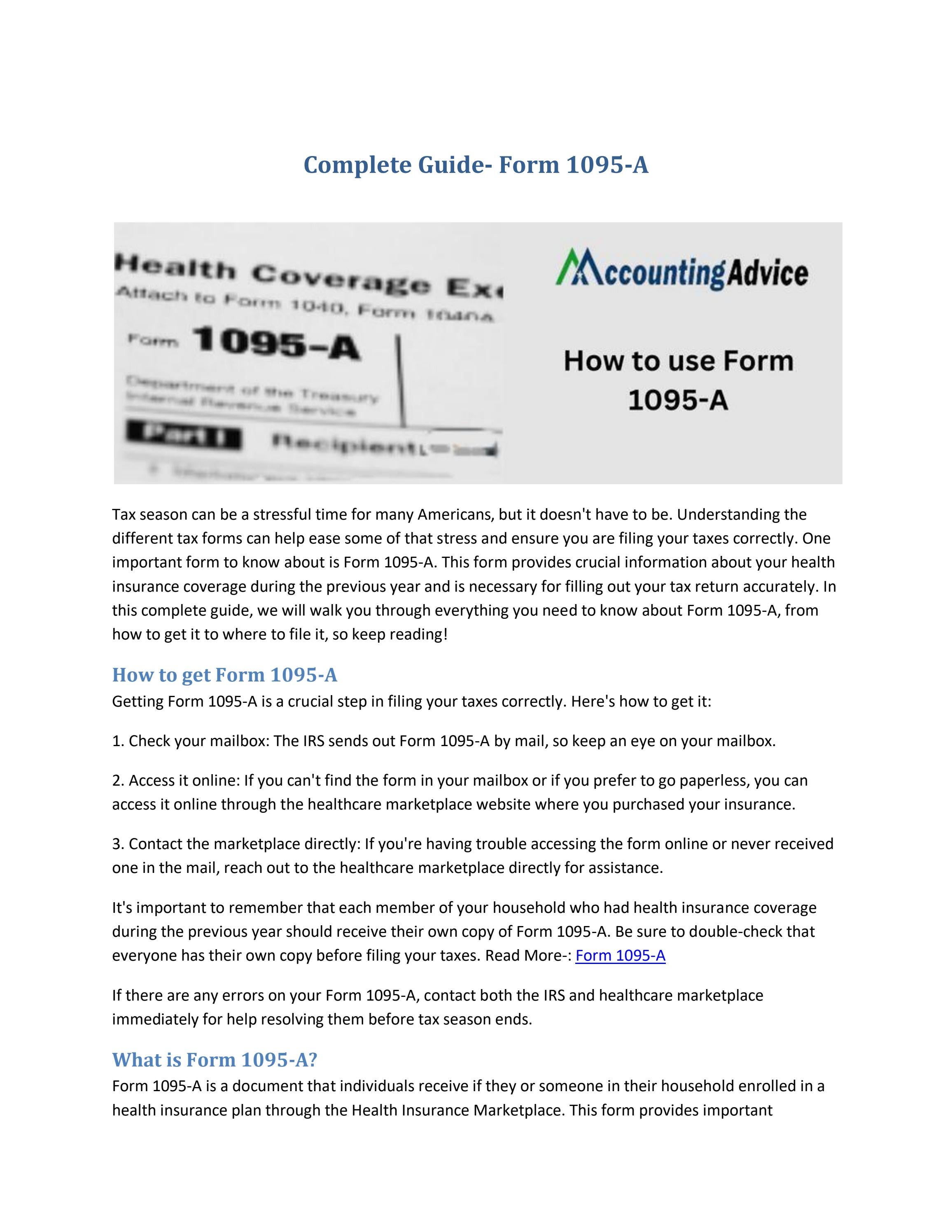 Guide- Form 1095-A by accounting advice - Issuu
