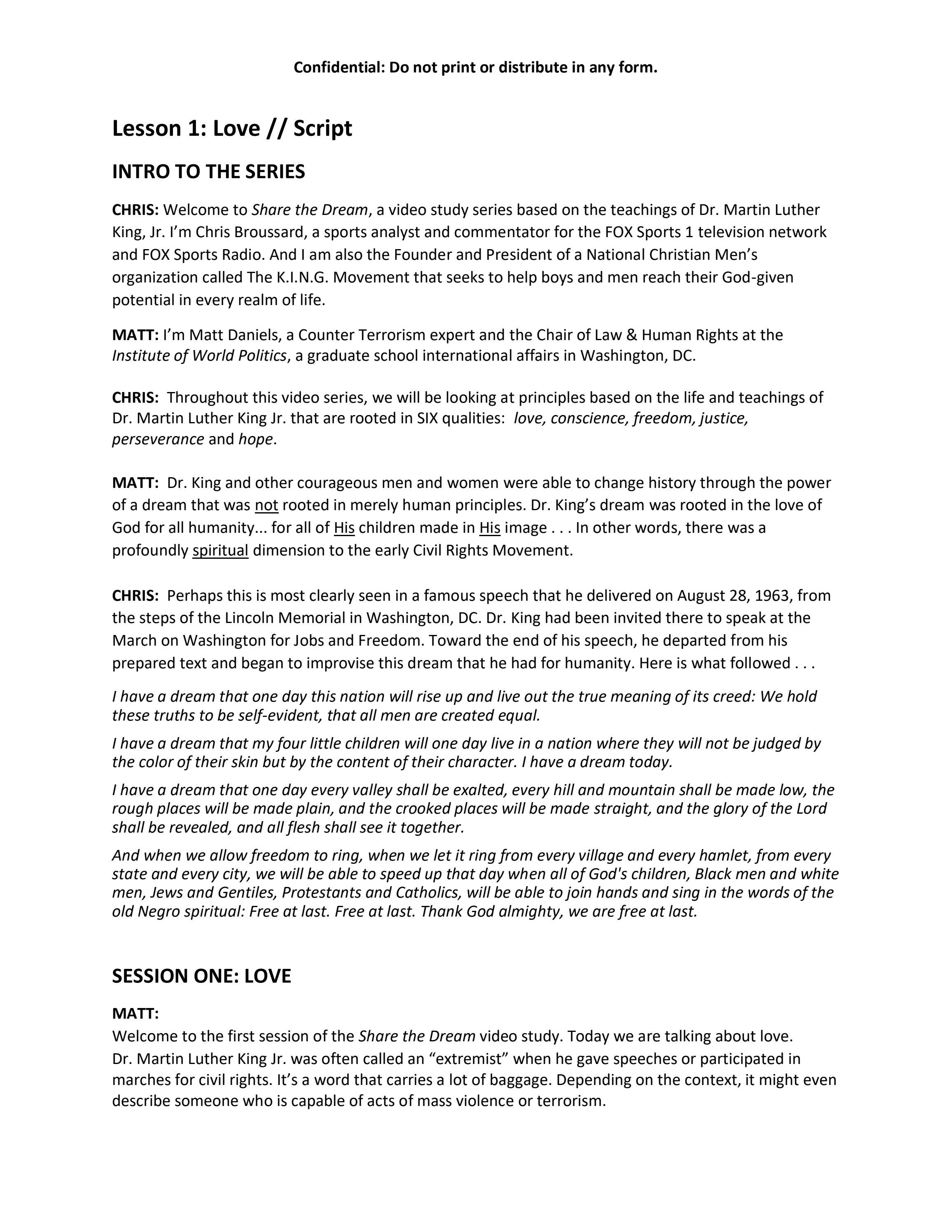 Share the Dream: First Session Script: Love by ChurchSource - Issuu