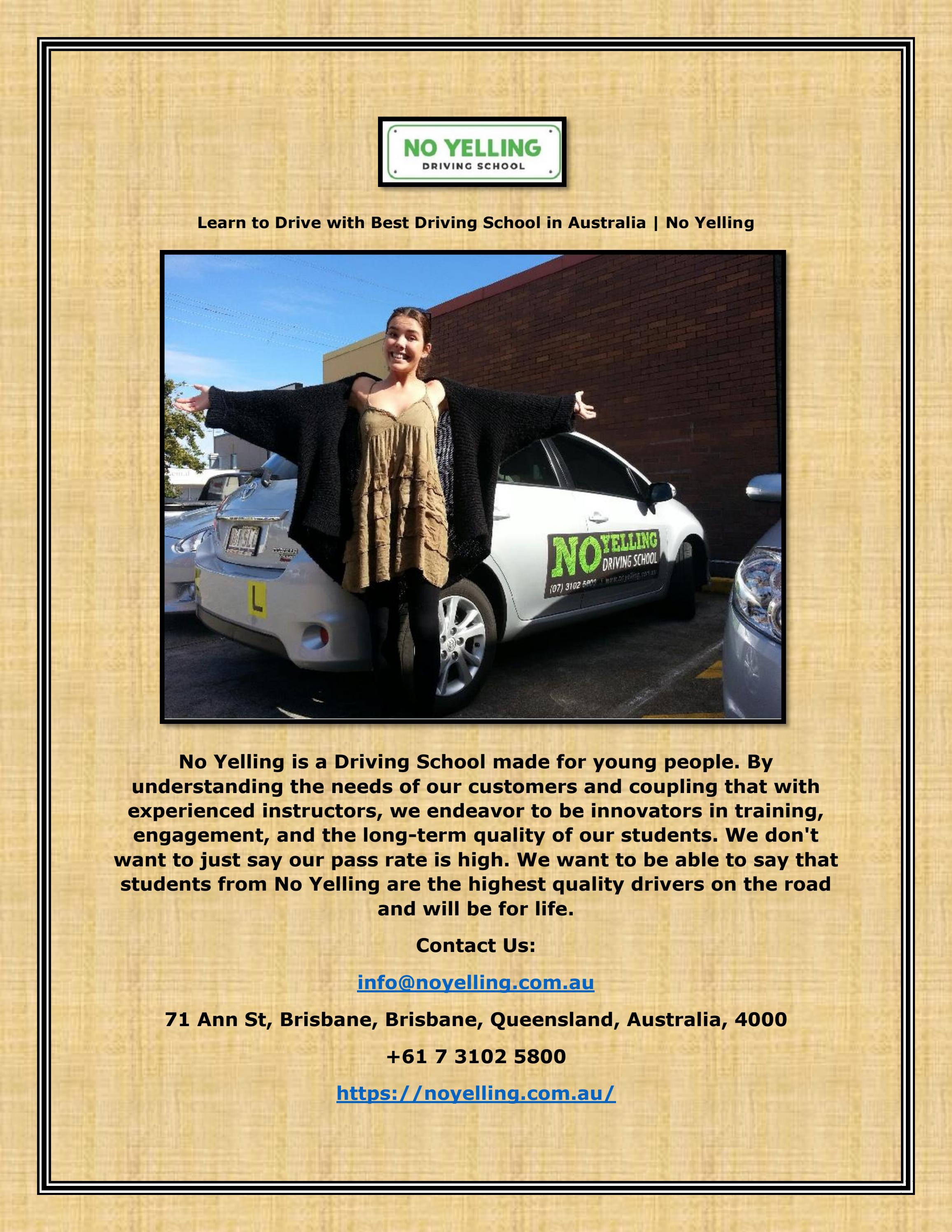 Learn to Drive with Best Driving School in Australia | No Yelling by No ...