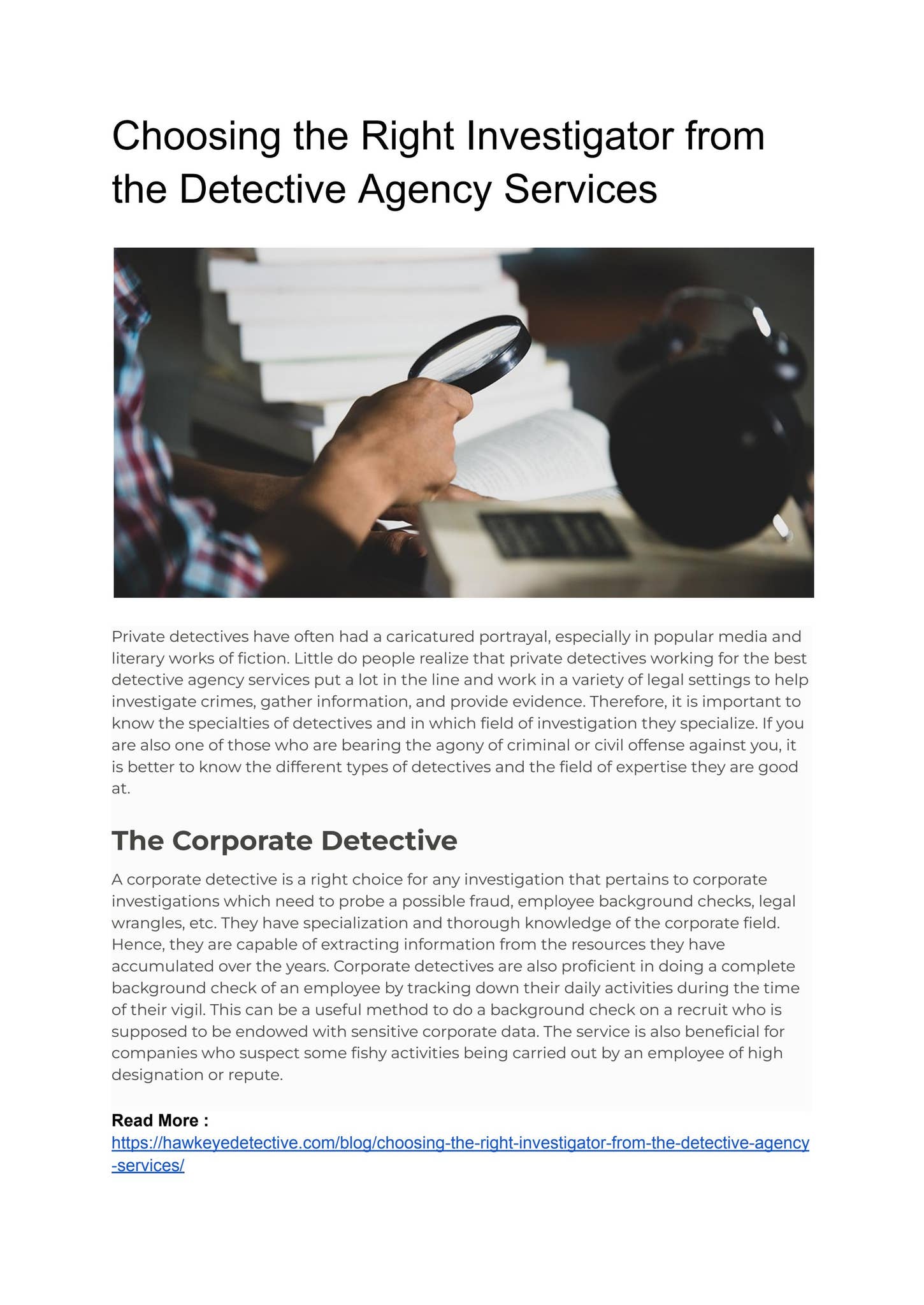 Choosing the Right Investigator from the Detective Agency Services by ...