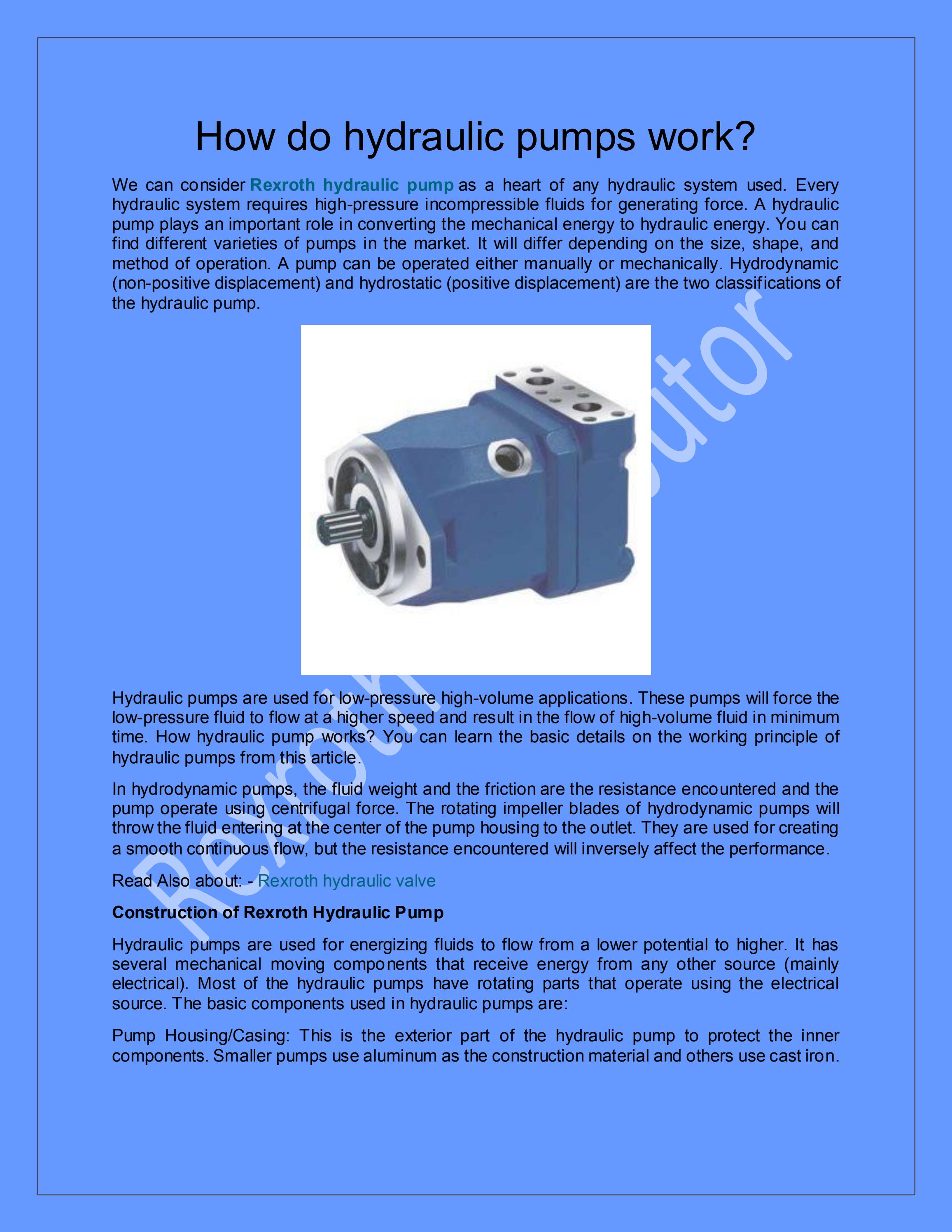 Construction of Rexroth Hydraulic Pump by Rexroth Distributors - Issuu