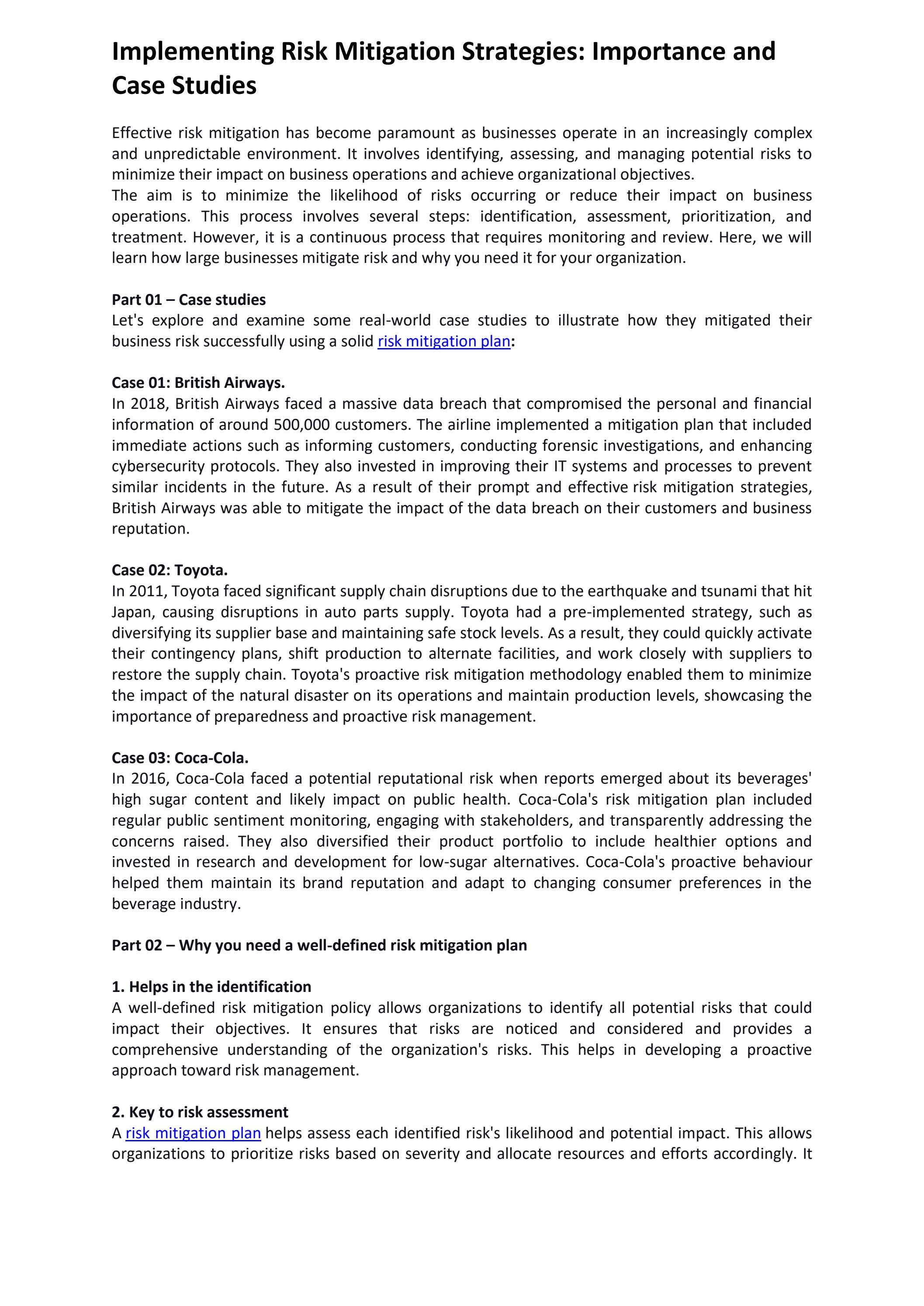 Implementing Risk Mitigation Strategies: Importance and Case Studies by ...