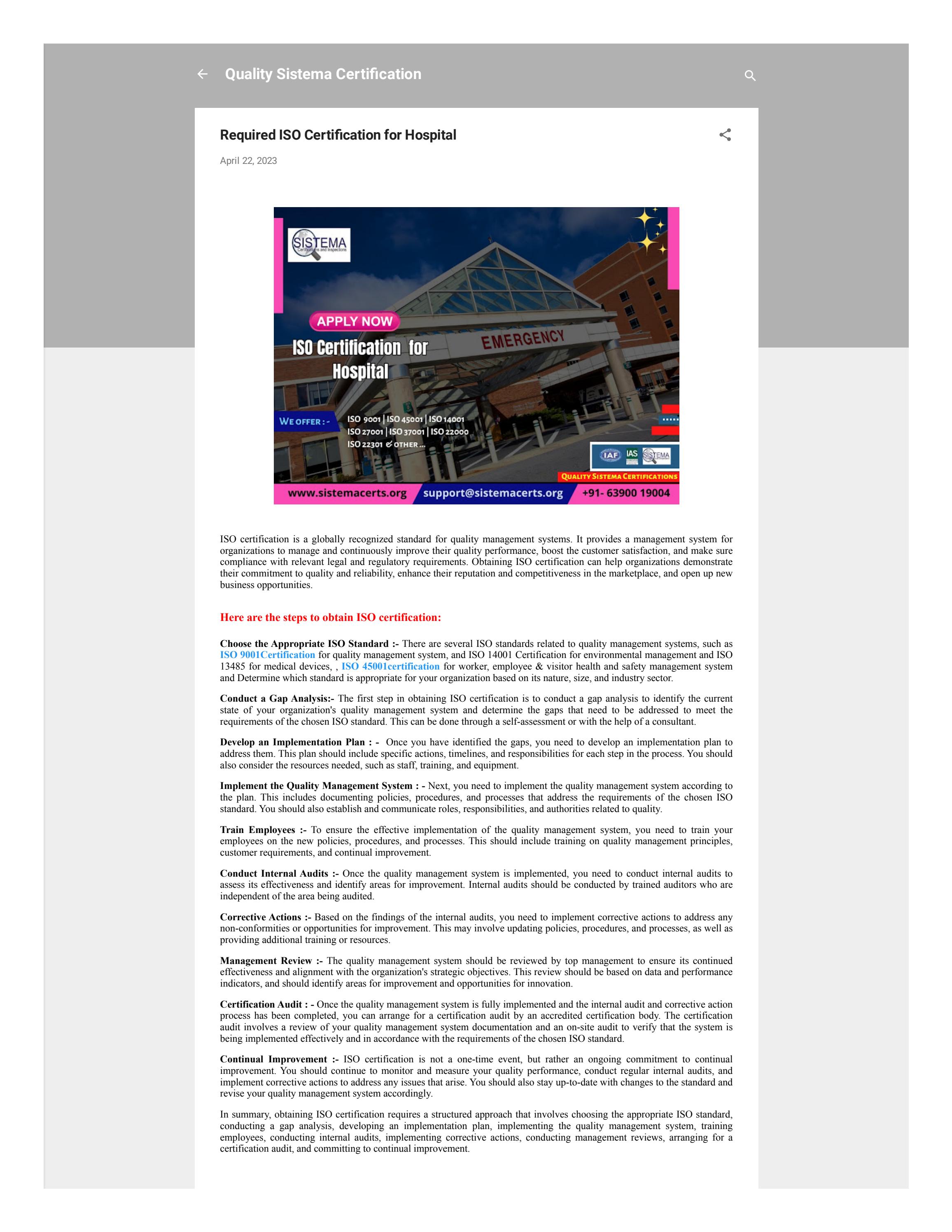 Which ISO Certification is required for Hospital ? by sistema ...