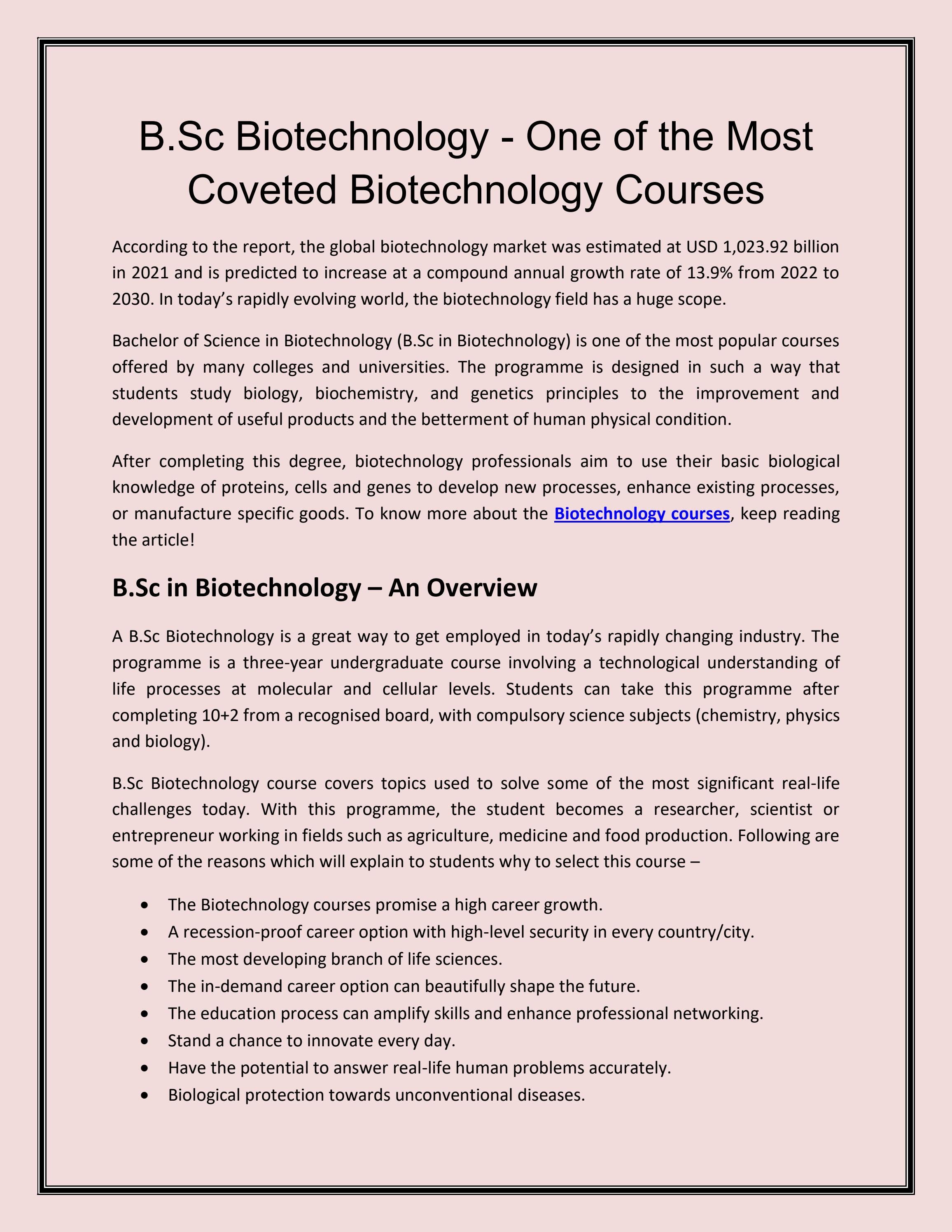 B.Sc Biotechnology - One of the Most Coveted Biotechnology Courses by ...