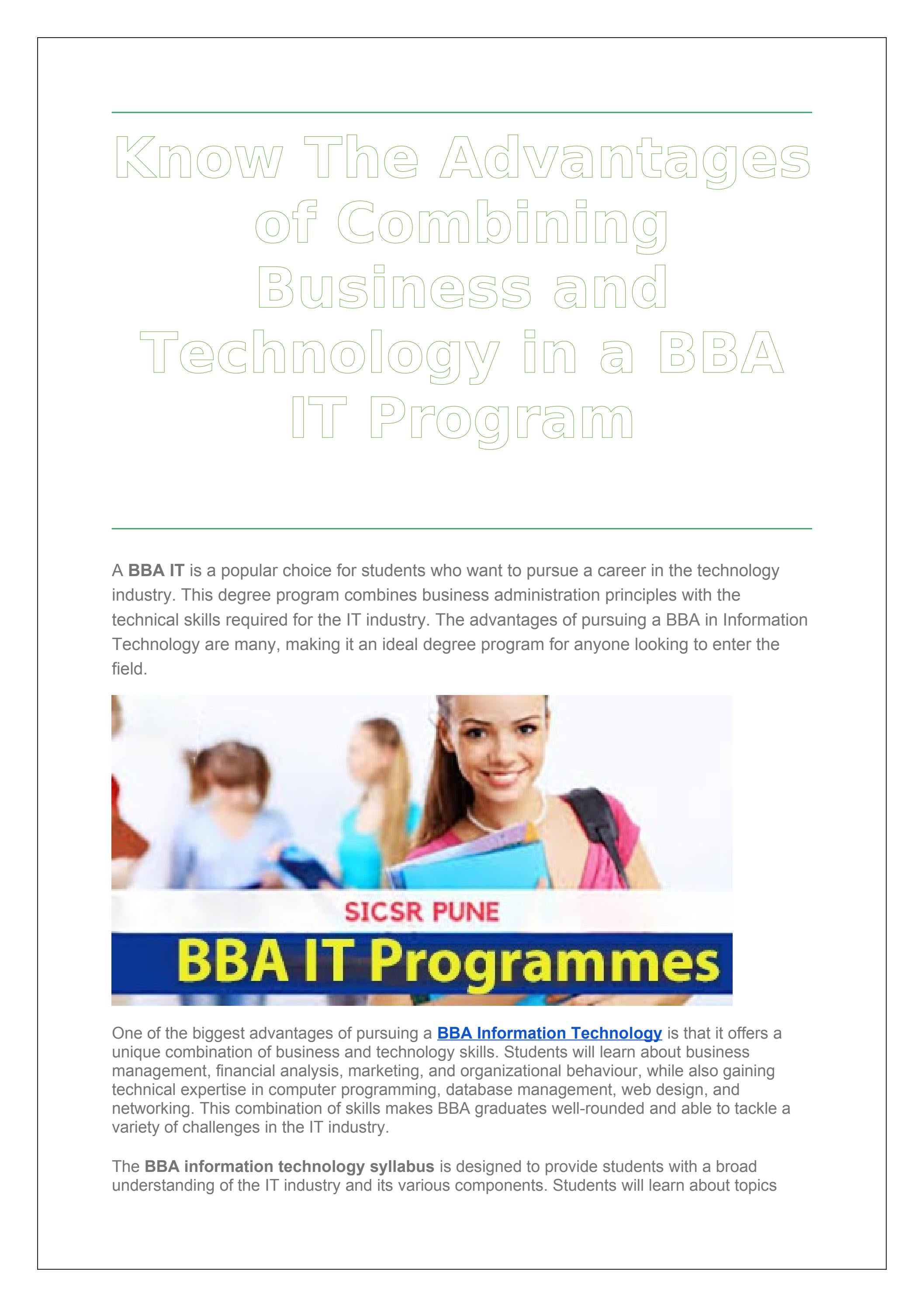Know The Advantages of Combining Business and Technology in a BBA IT ...