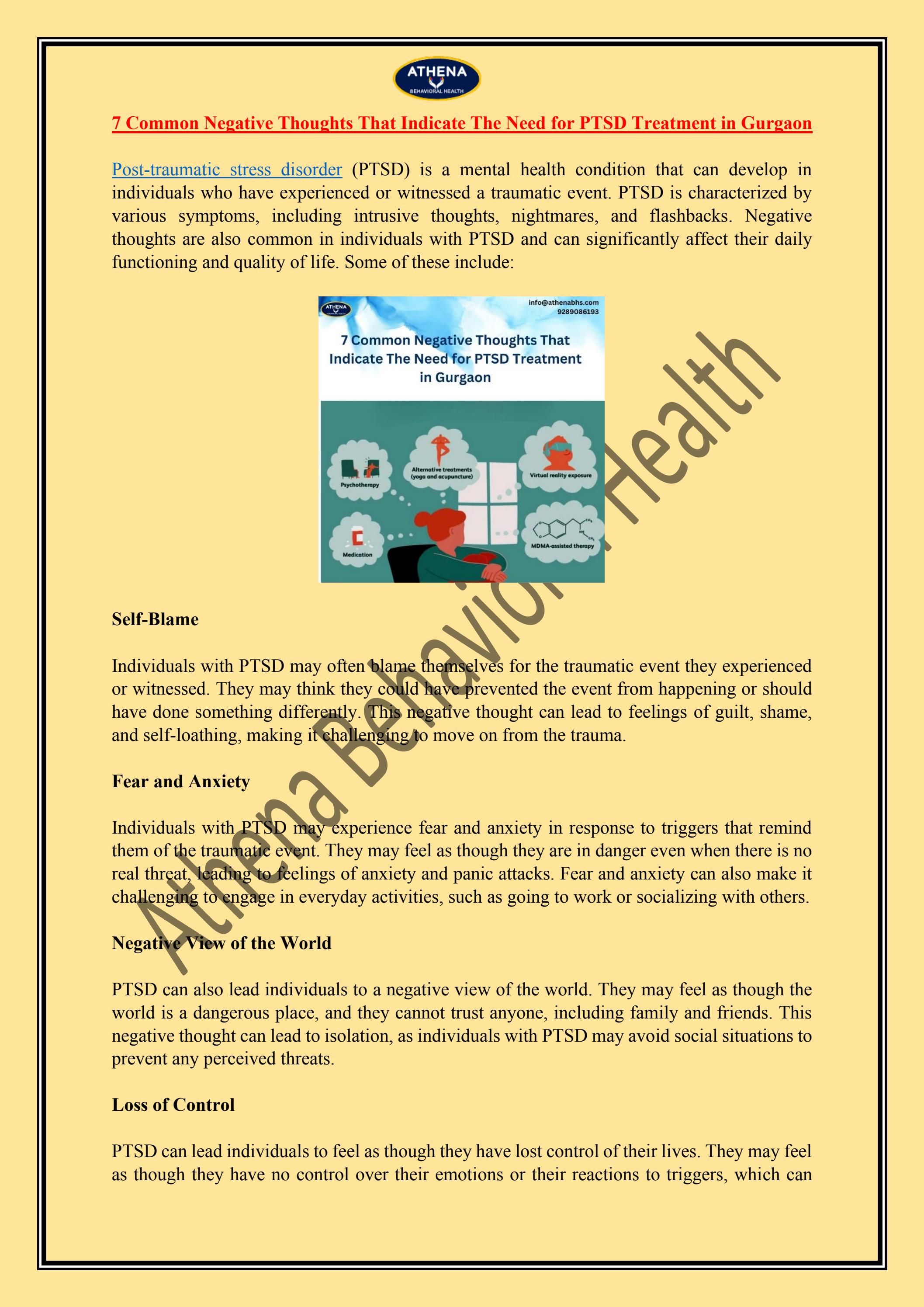 7 Common Negative Thoughts That Indicate The Need for PTSD Treatment in ...