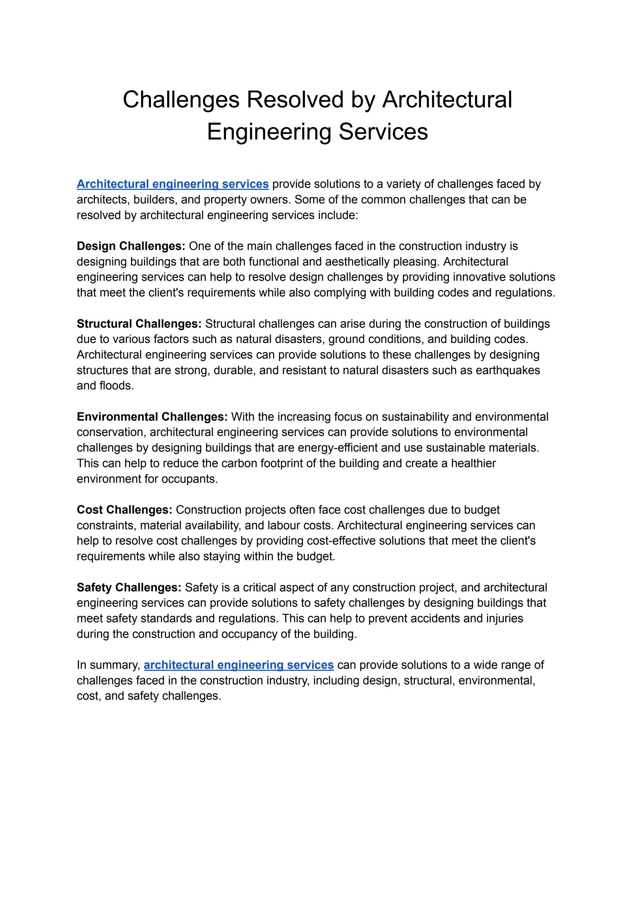Challenges Resolved by Architectural Engineering Services by Tejjy Inc ...