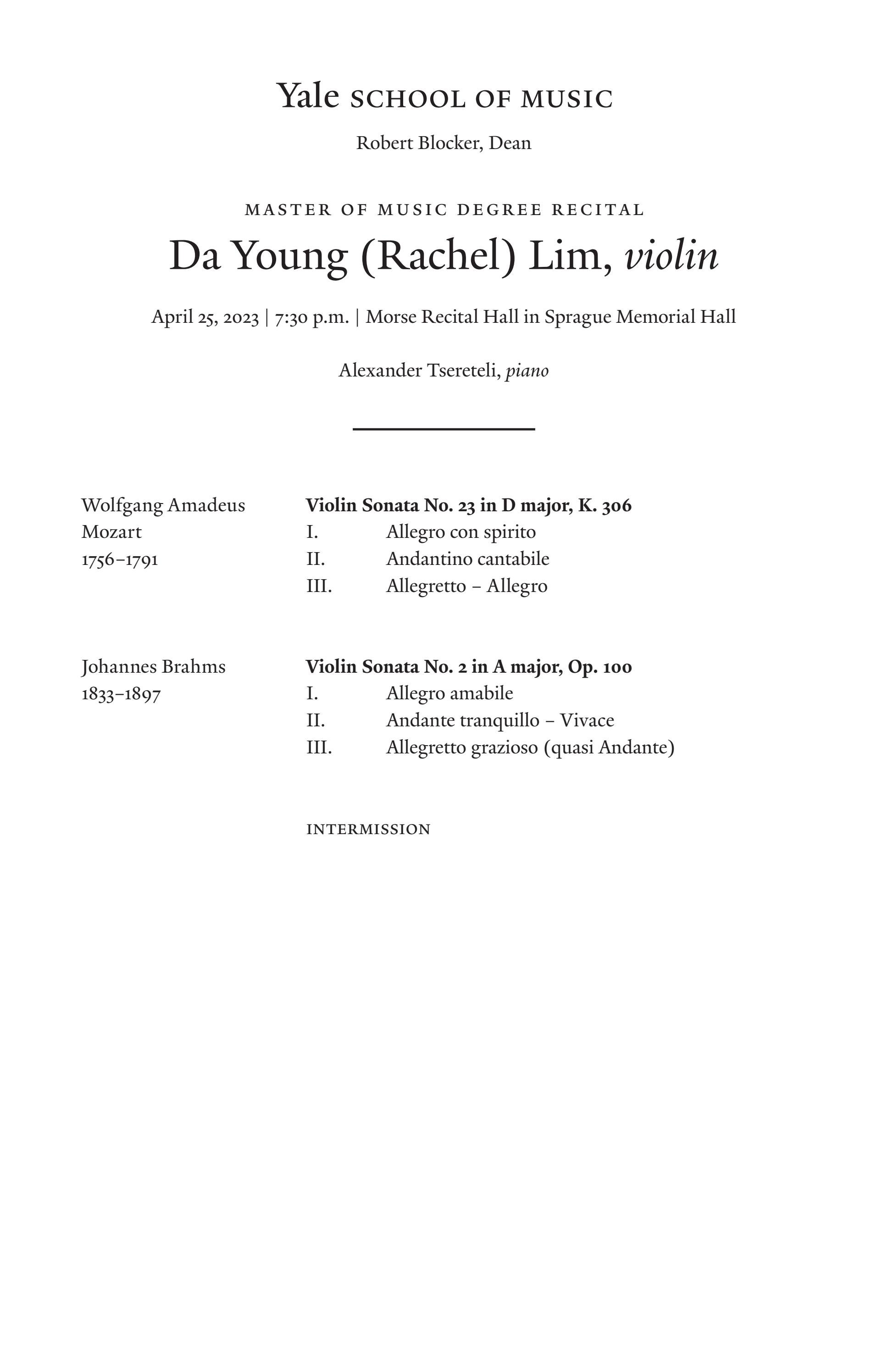 Da Young (Rachel) Lim, violin, April 25, 2023 by Yale School of Music ...
