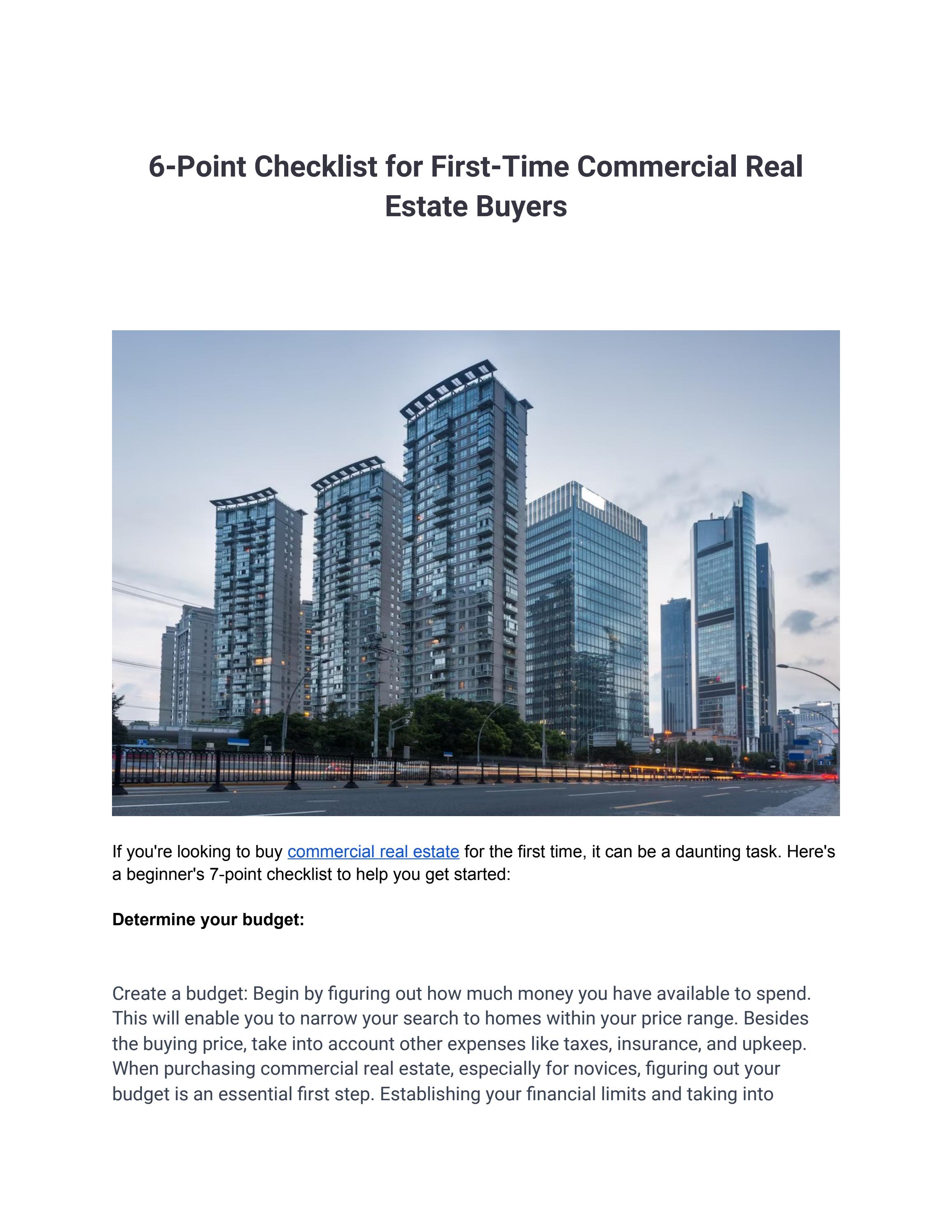 6-Point Checklist for First-Time Commercial Real Estate Buyers by kiara ...