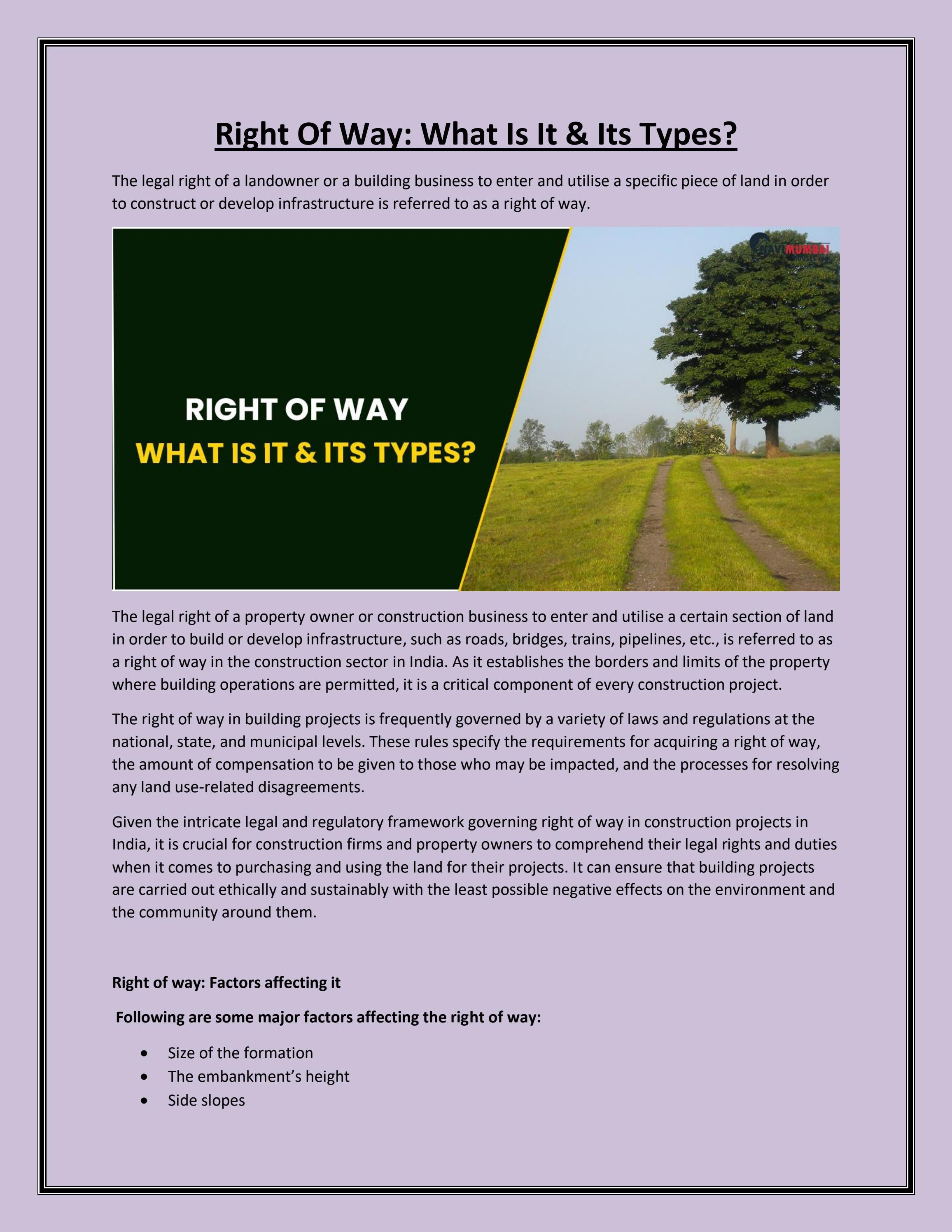Right Of Way What Is It Its Types By NHMhouses Issuu Right Of Way What Is It Its Types By NHMhouses Issuu