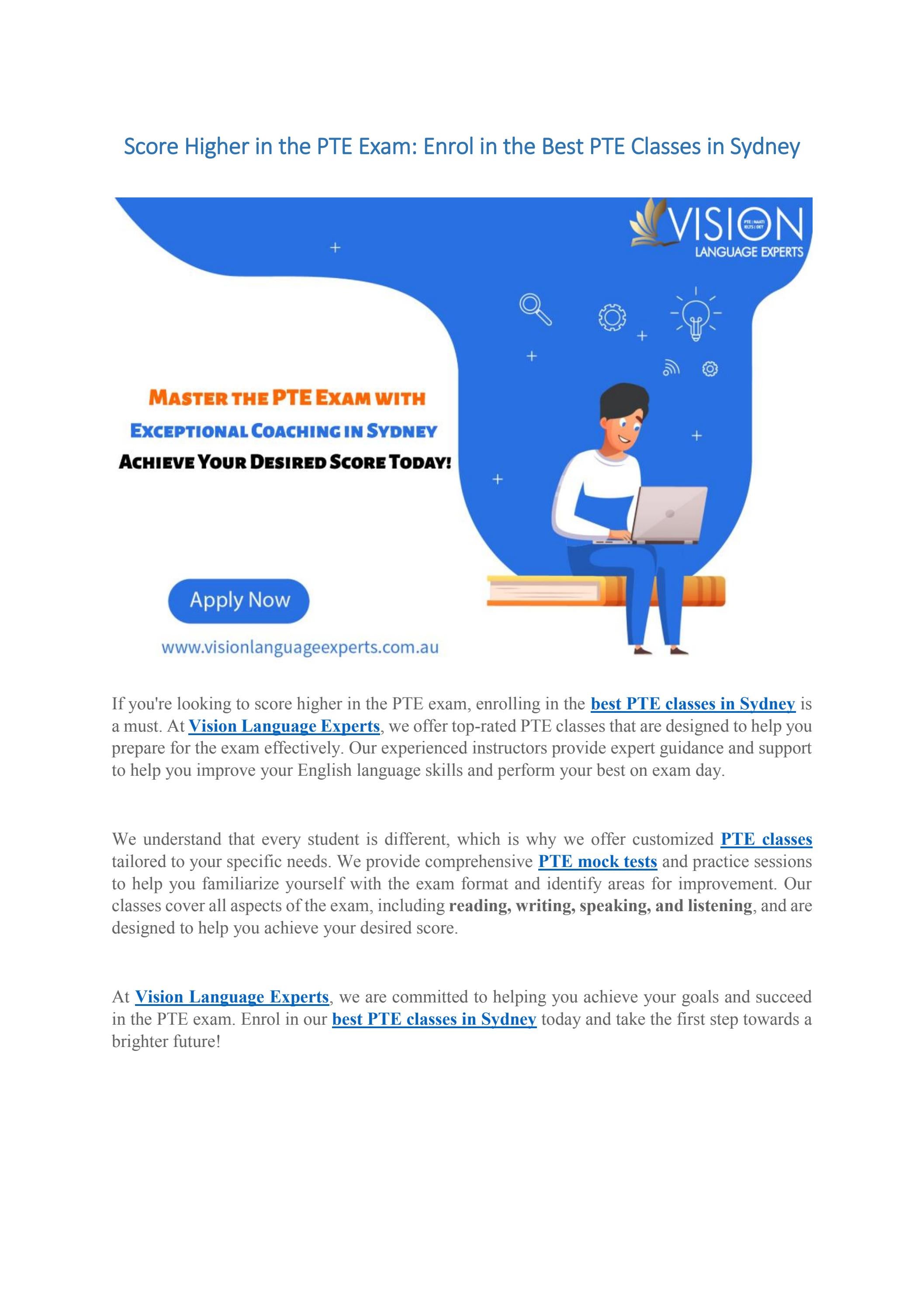 Score Higher in the PTE Exam: Enroll in the Best PTE Classes in Sydney ...