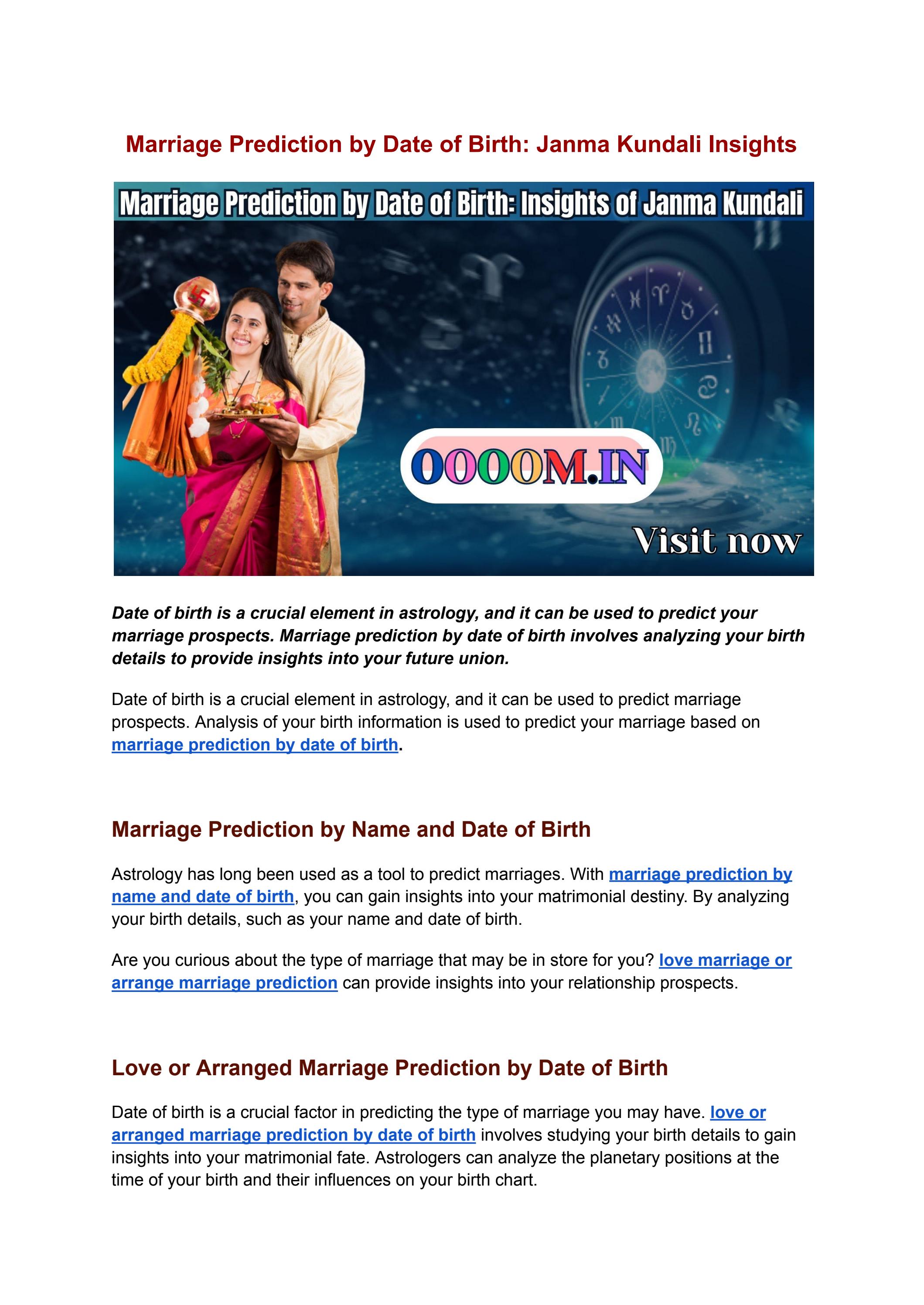 Marriage Prediction by Date of Birth: Janma Kundali Insights by ...