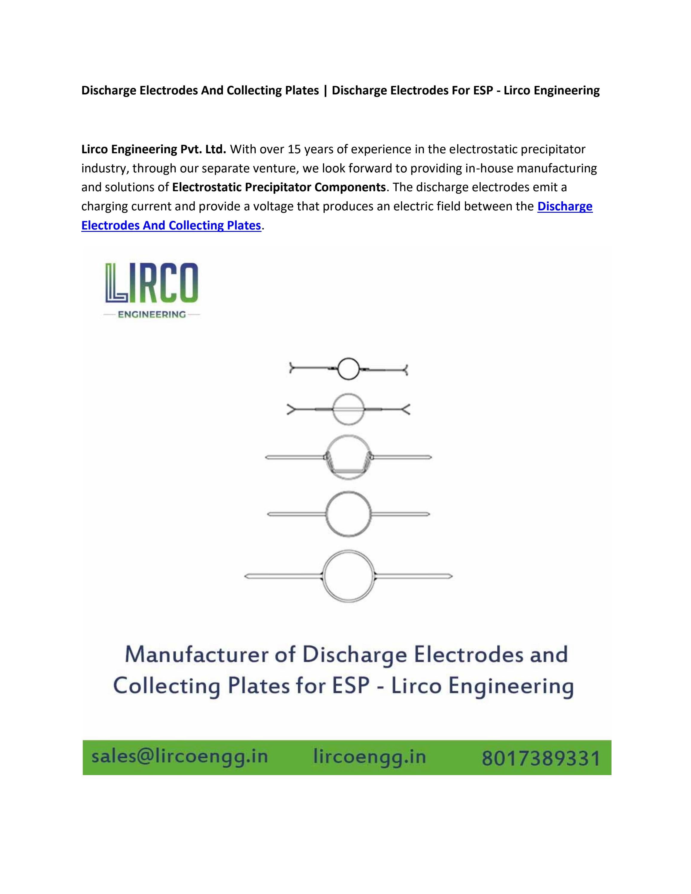 Discharge Electrodes And Collecting Plates | Discharge Electrodes For ...