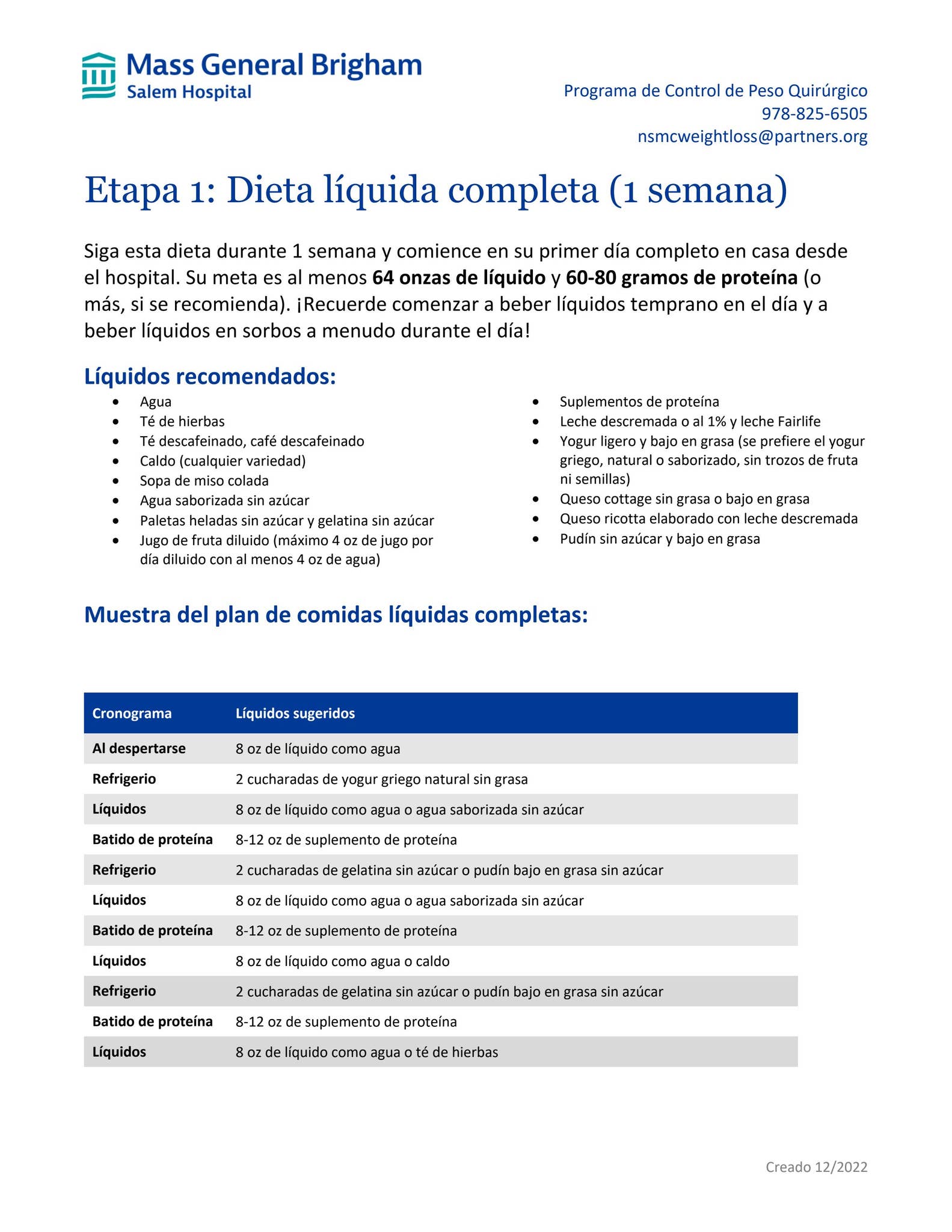 Spanish post-operative diet by Salem Hospital - Issuu