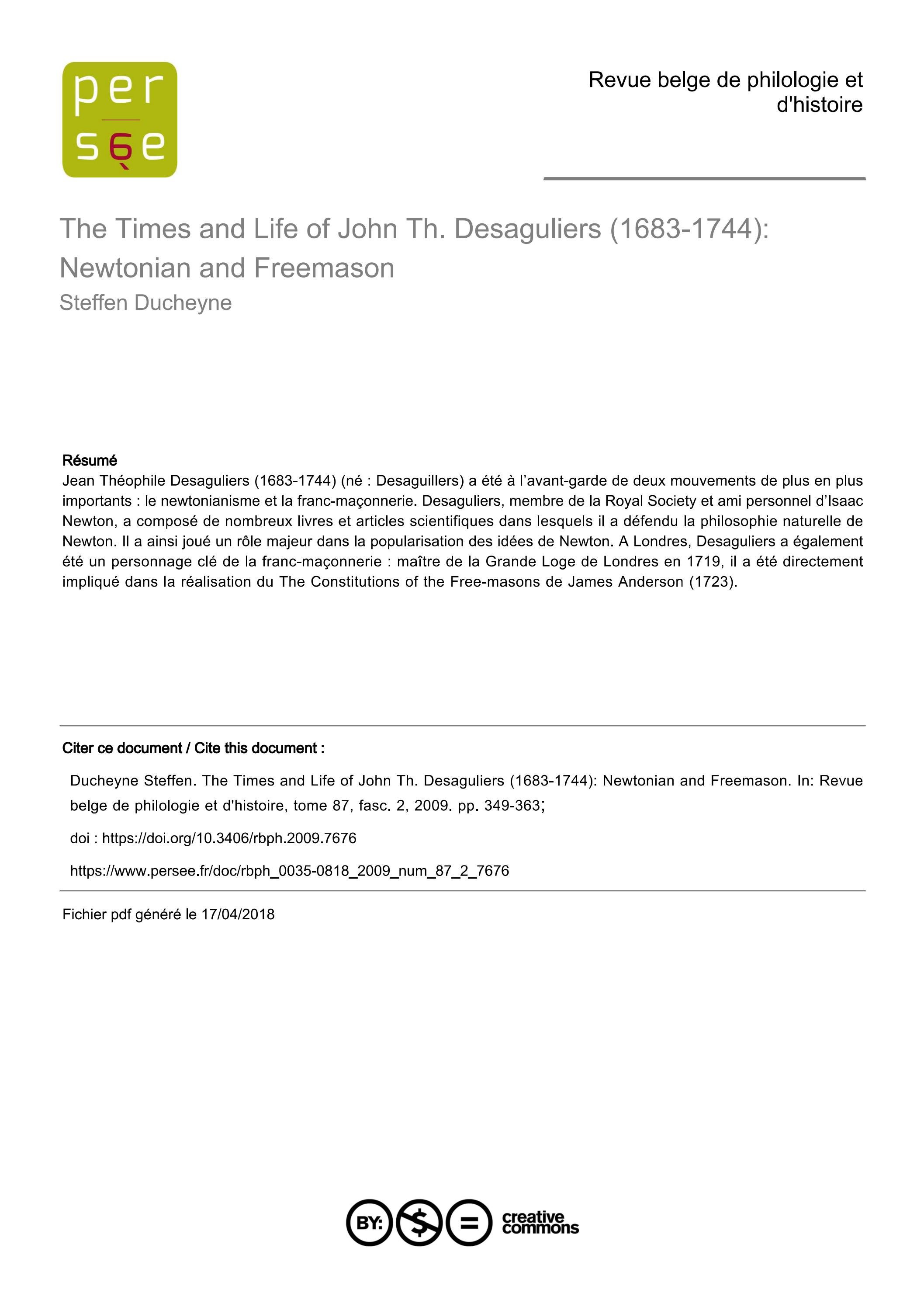 The times and life of John Th. Desaguliers (1683-1744): Newtonian and ...