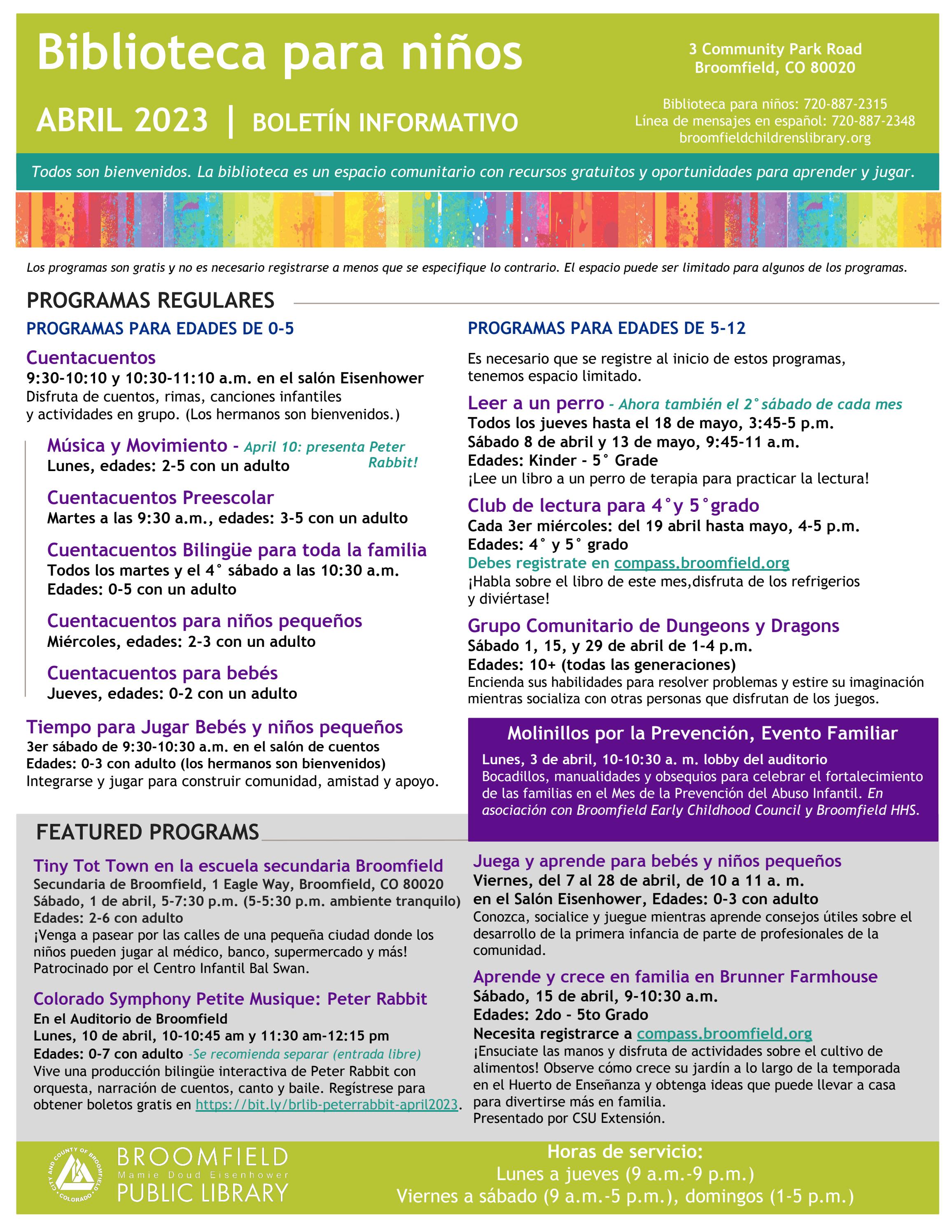 El boletín informativo para niños de la biblioteca de Broomfield ...