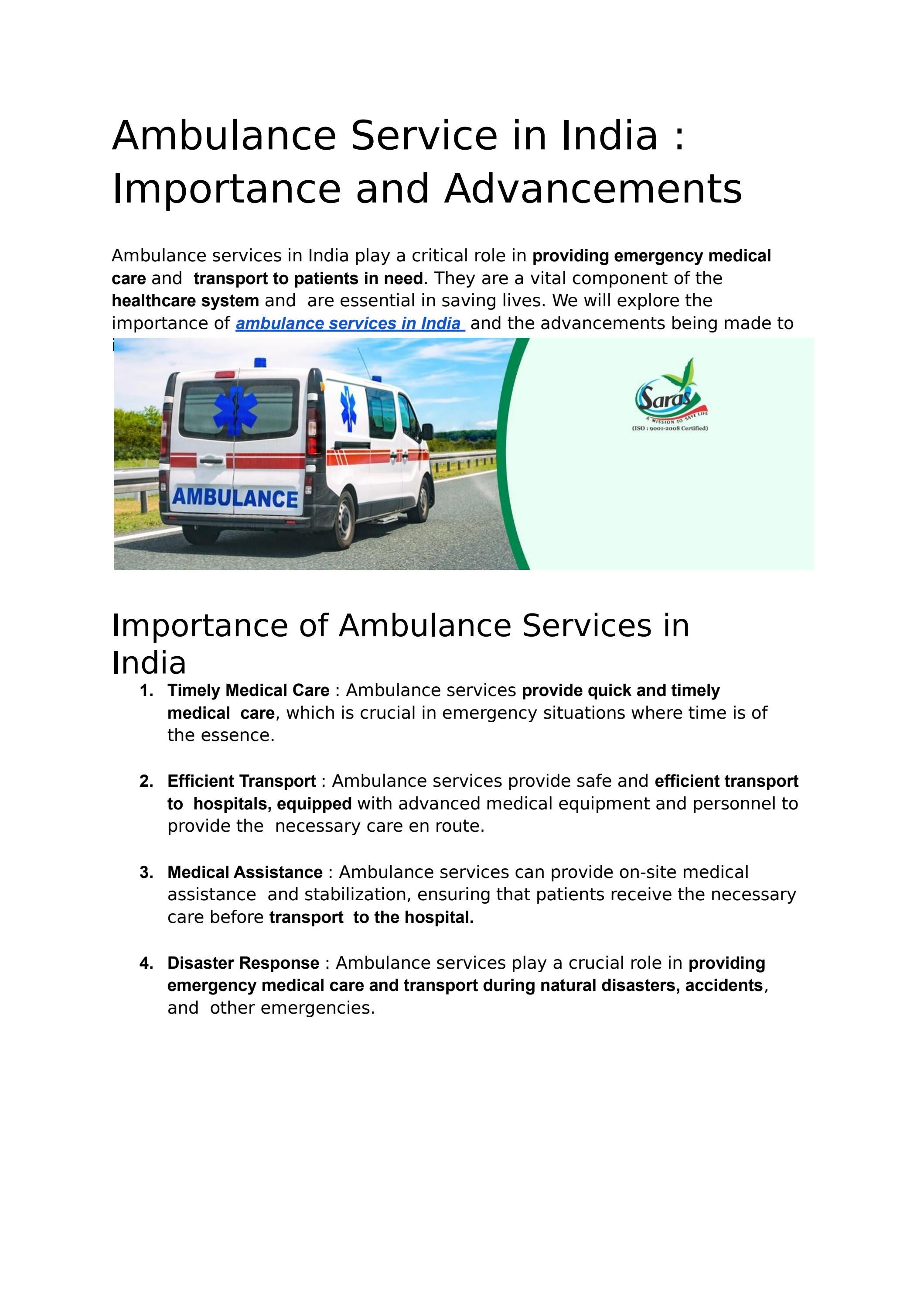 Ambulance Service in India: Importance and Advancements by Manish ...