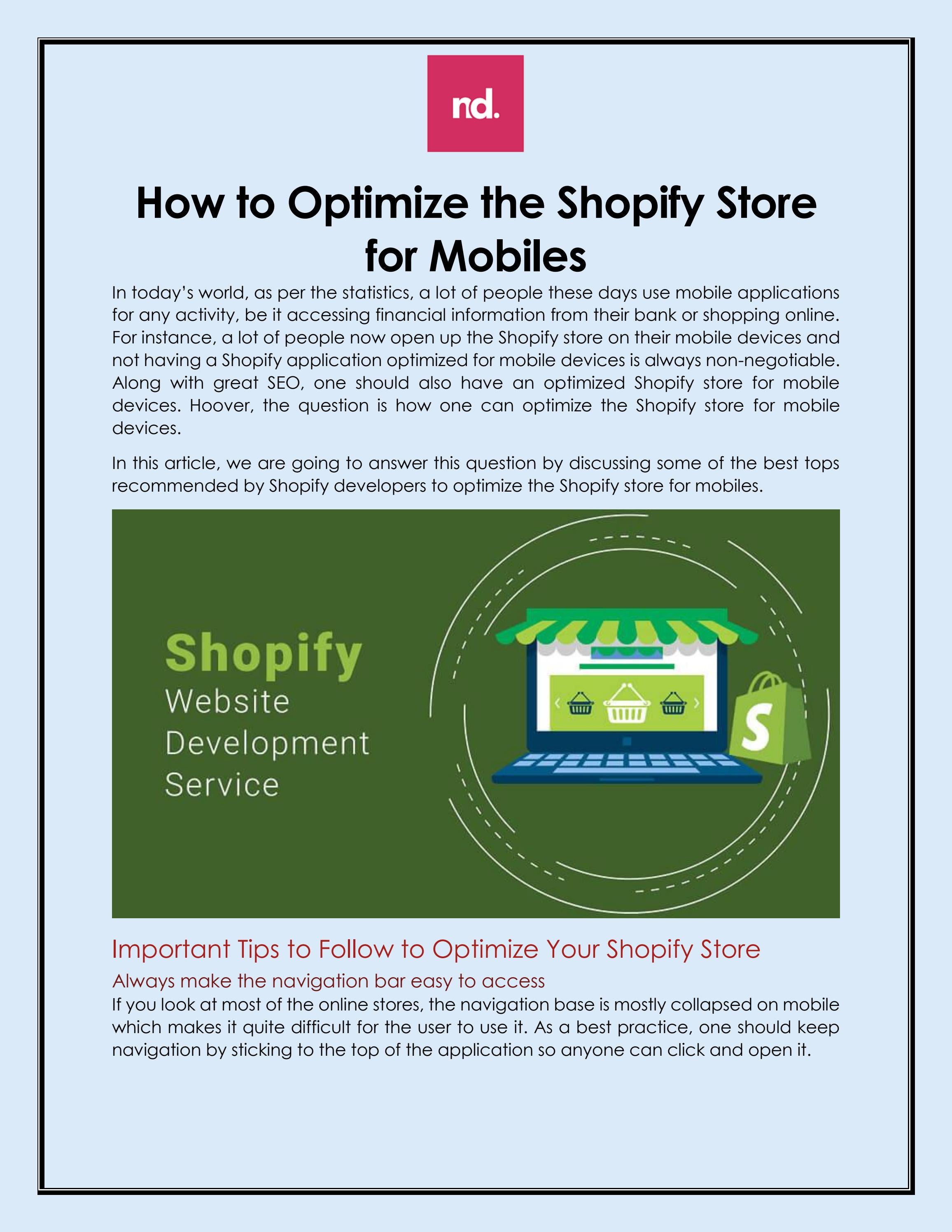 How to Optimize the Shopify Store for Mobiles by nerderdigital - Issuu