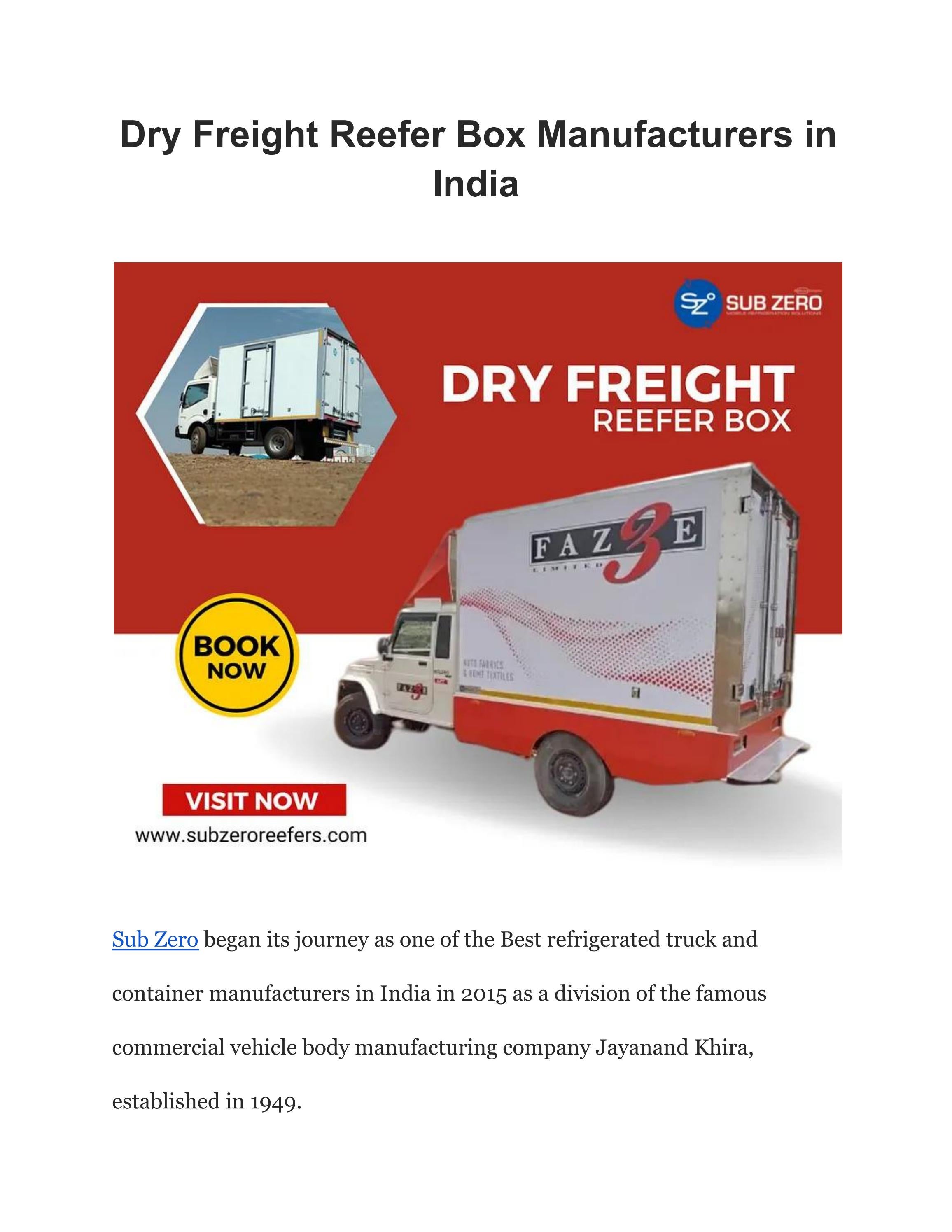Dry Freight Reefer Box Manufacturers in India by Sub Zero - Issuu