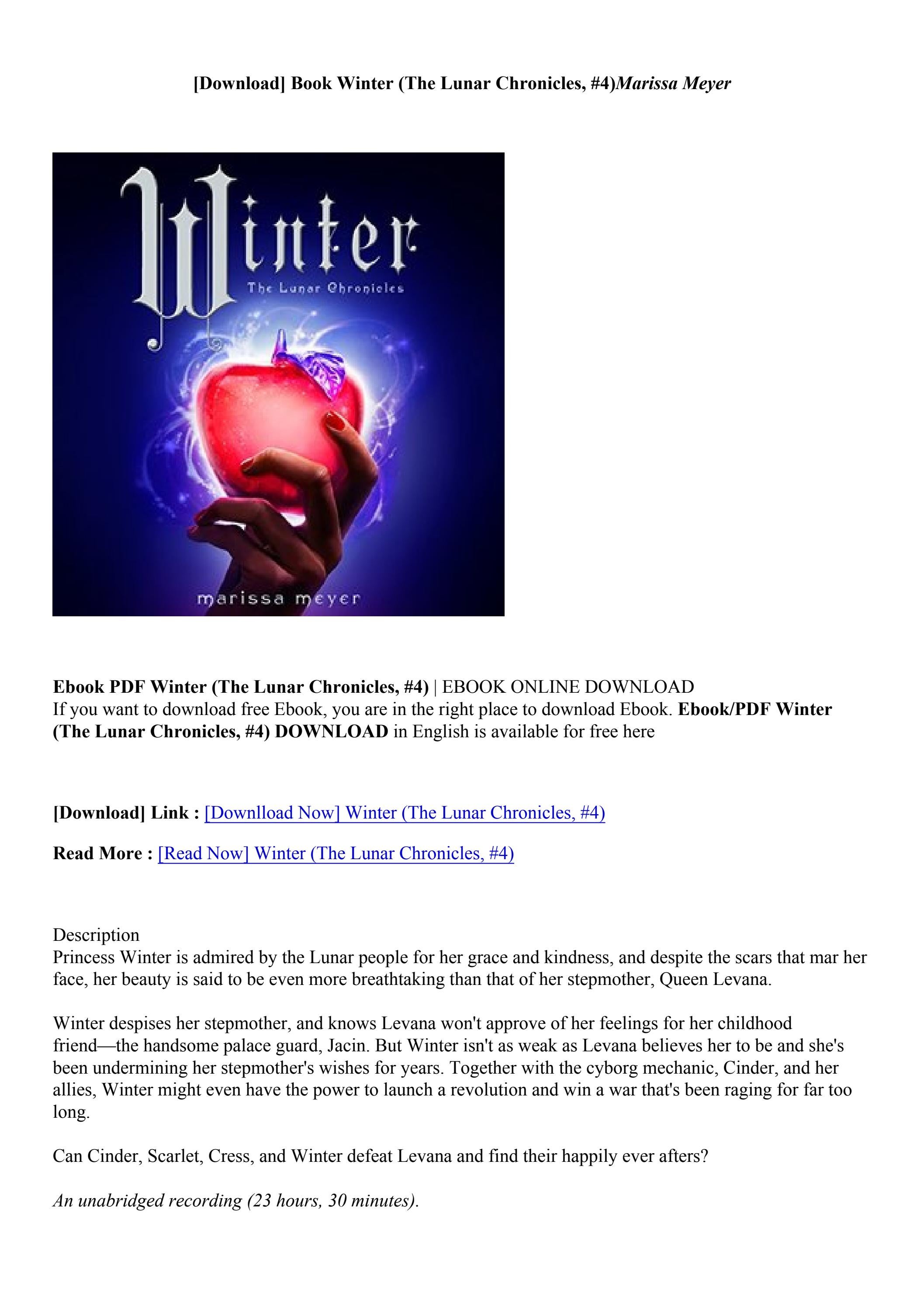 [Download] Winter (The Lunar Chronicles, #4) - Marissa Meyer by jeremymayor - Issuu