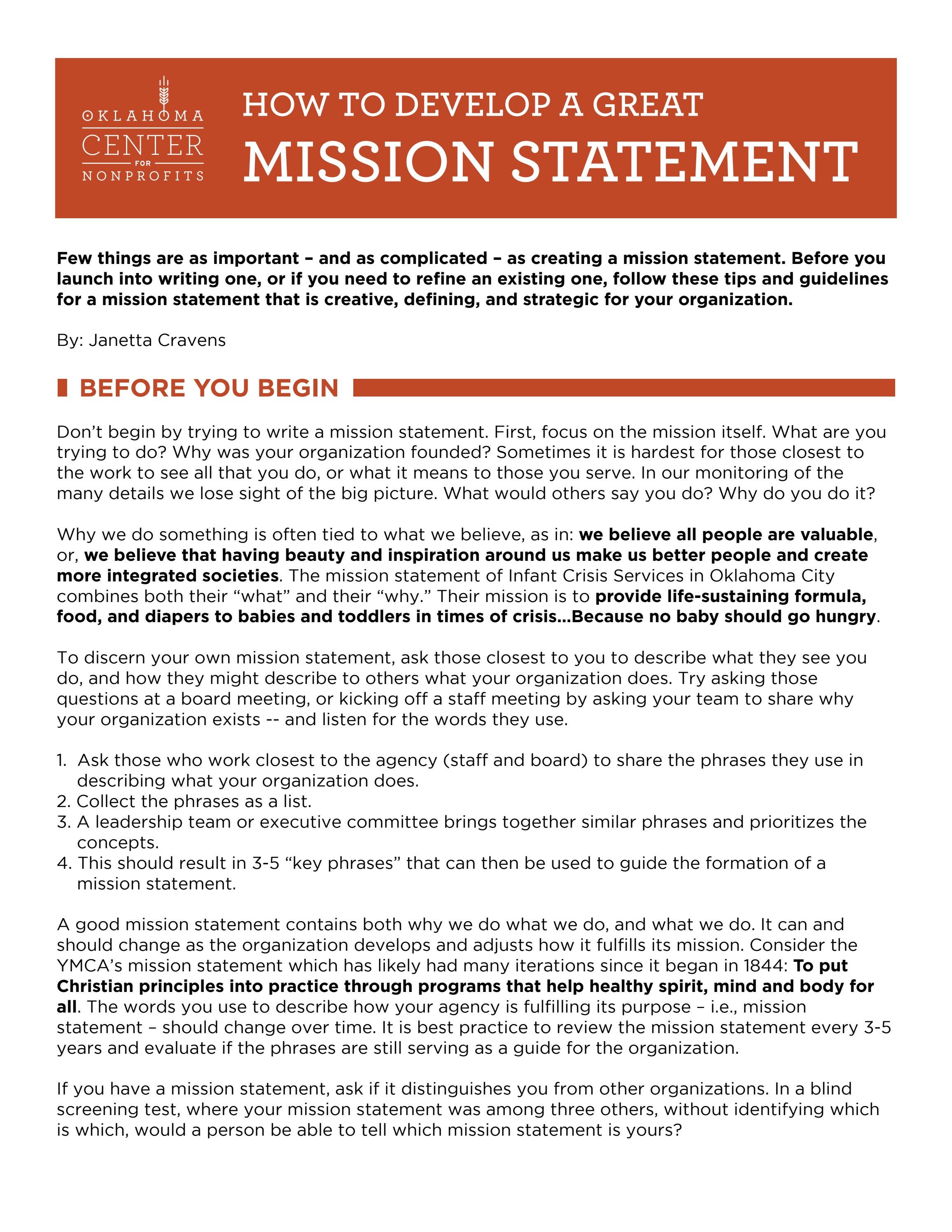 How to Develop a Great Mission Statement by Oklahoma Center for ...