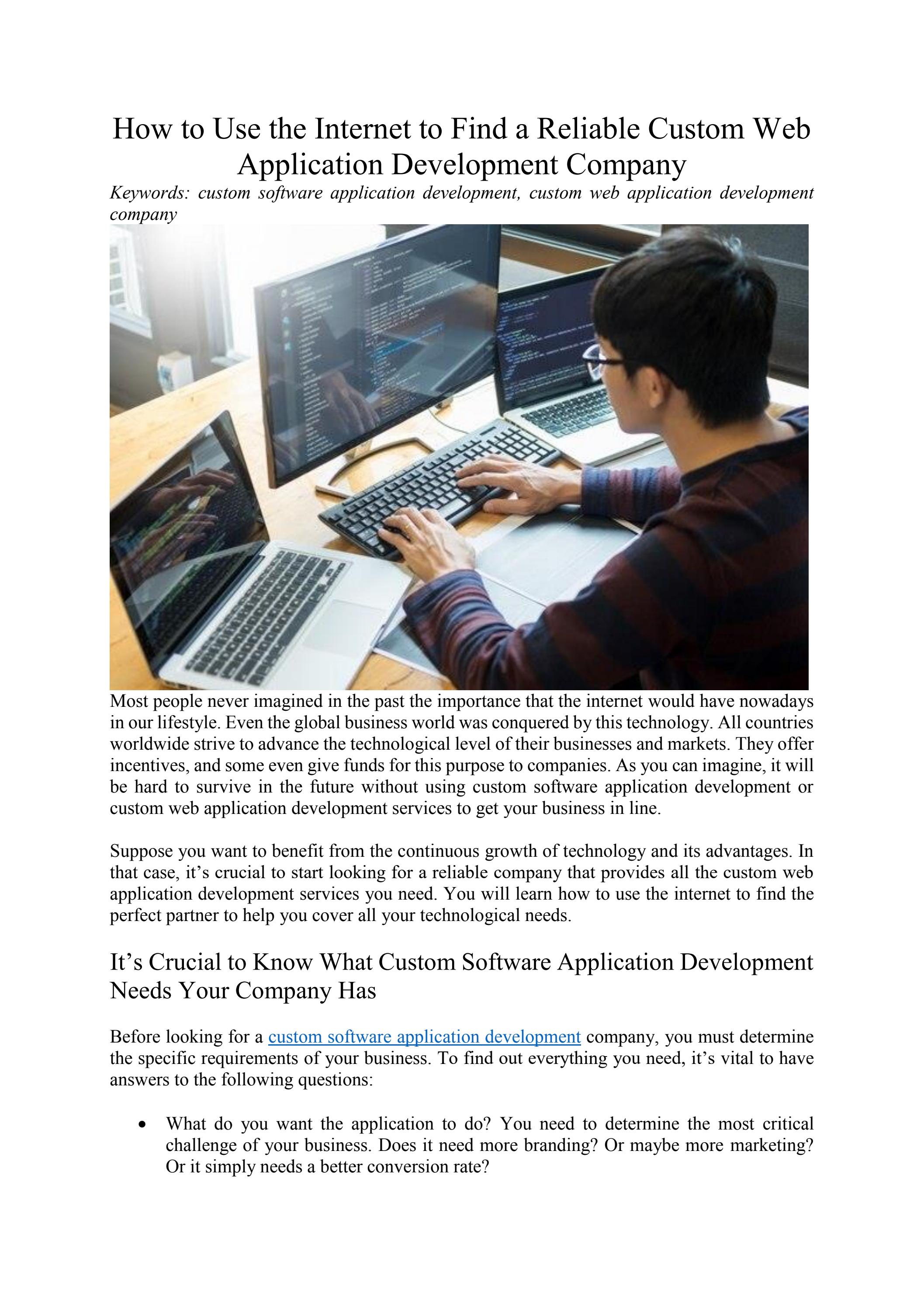 How to Use the Internet to Find a Reliable Custom Web Application ...