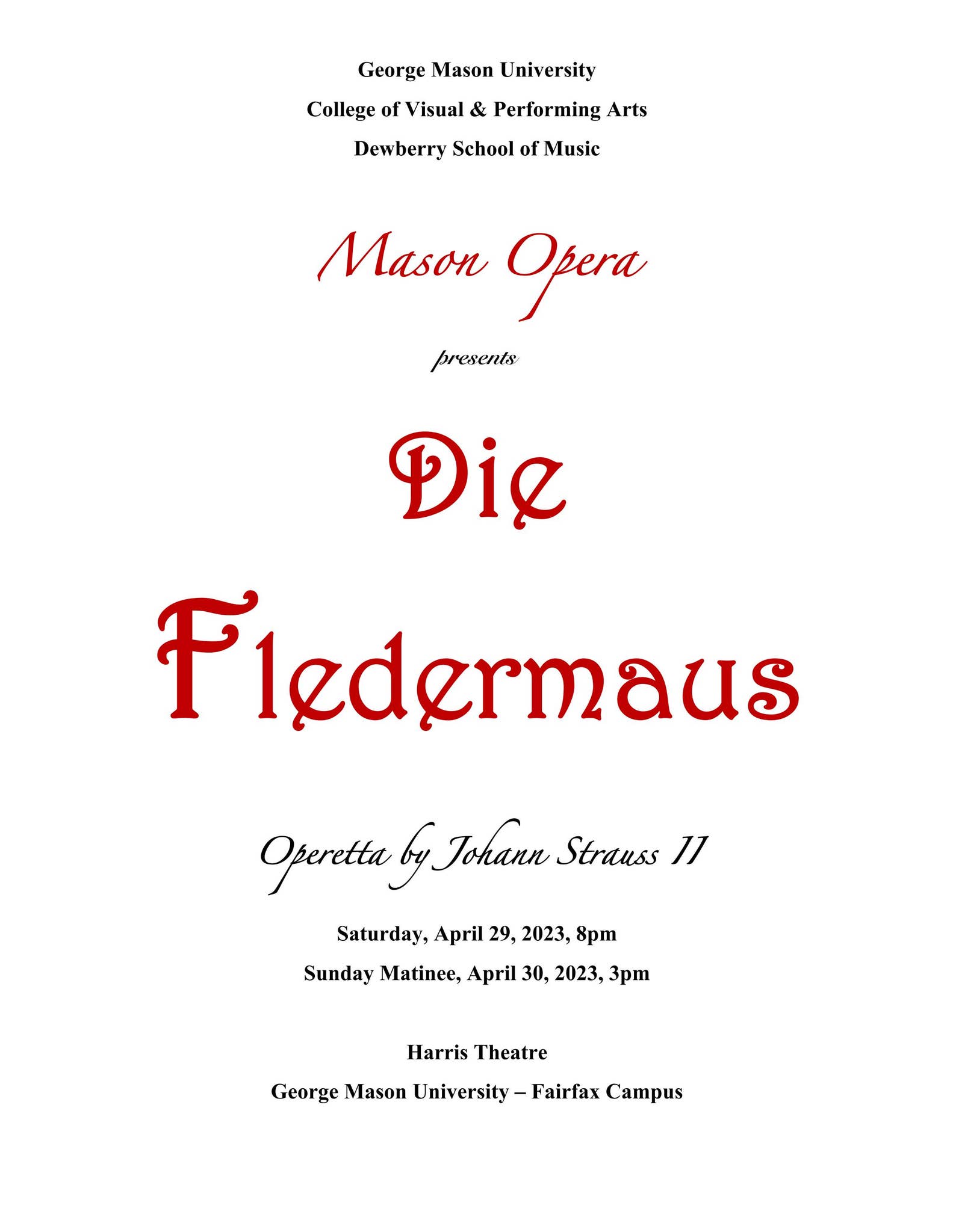 Mason Opera presents Die Fledermaus by College of Visual and Performing ...
