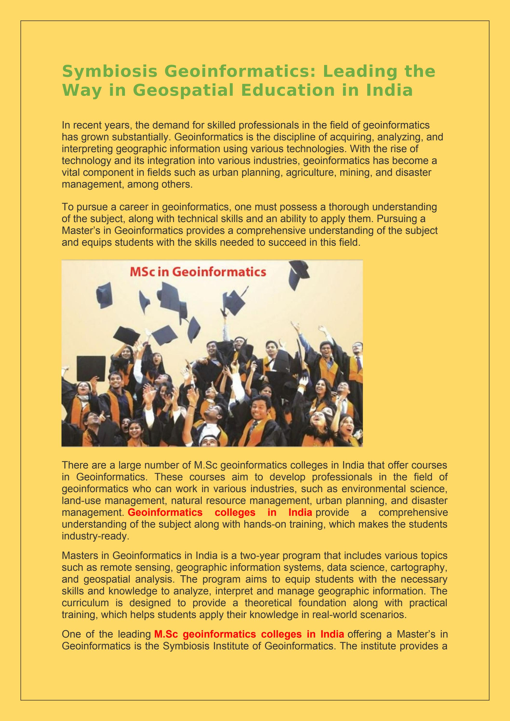 Symbiosis Geoinformatics: Leading the Way in Geospatial Education in ...