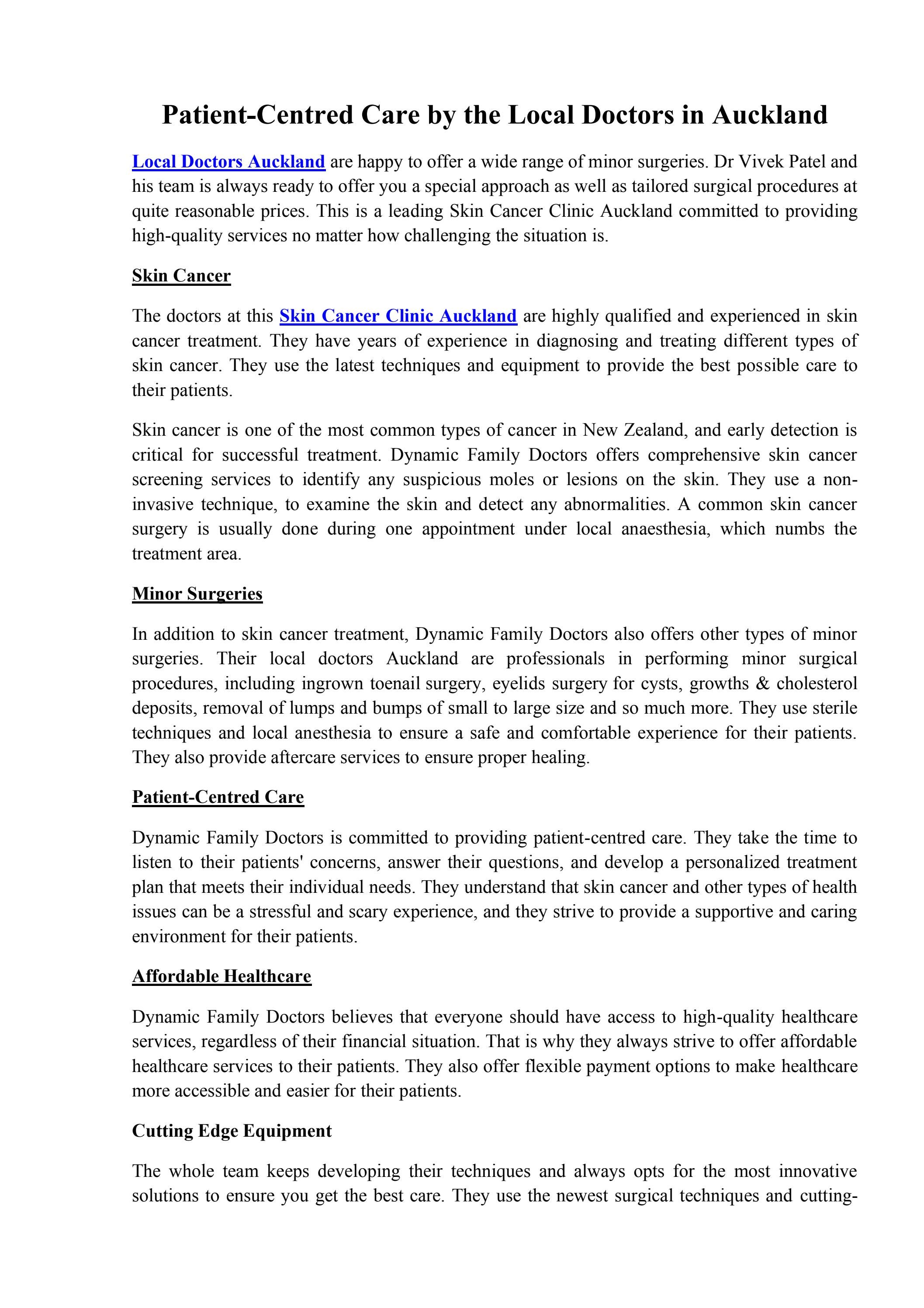 Patient-Centred Care by the Local Doctors in Auckland by Dynamic ...