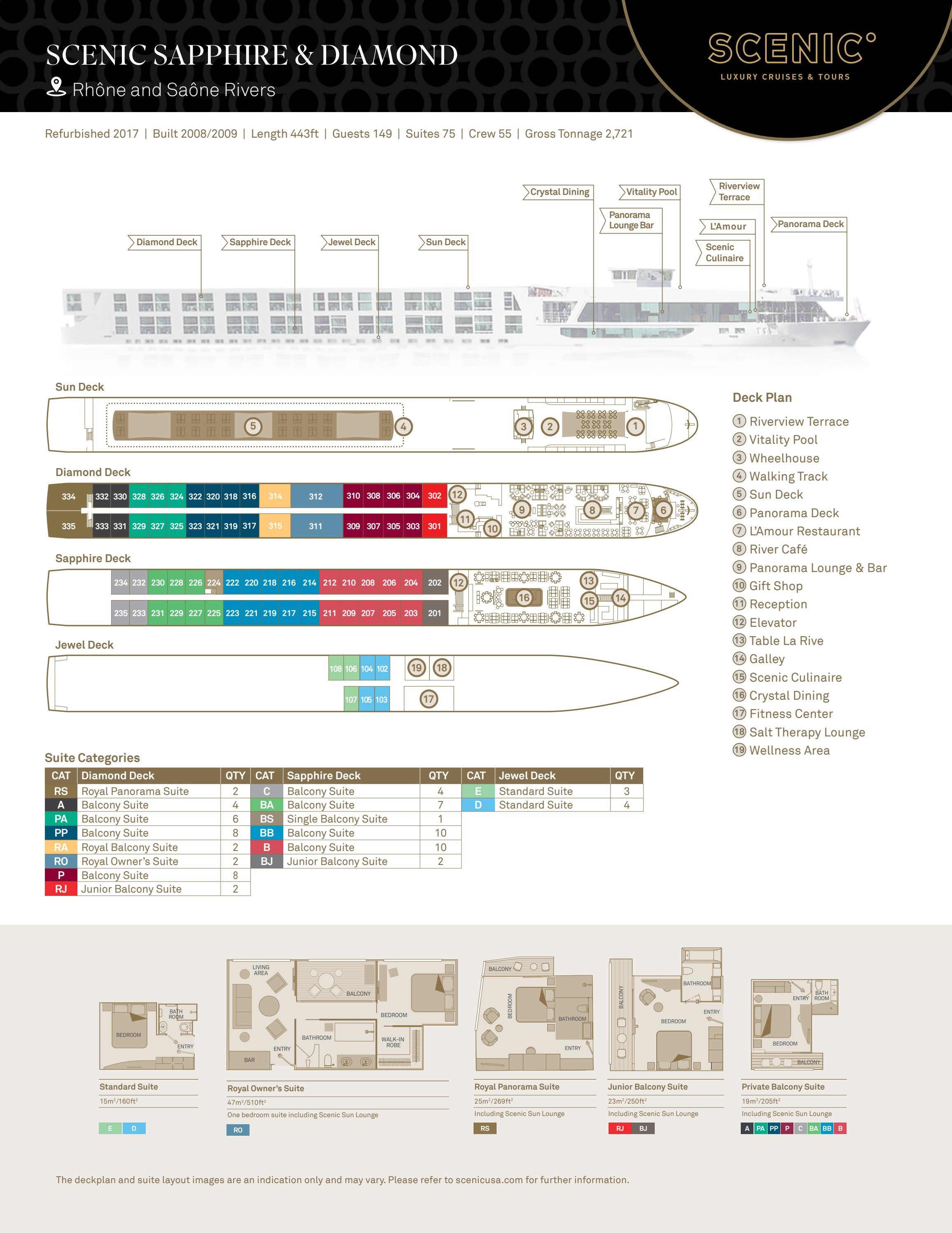 Scenic Deck Plans - Sapphire & Diamond by Scenic & Emerald Cruises US ...