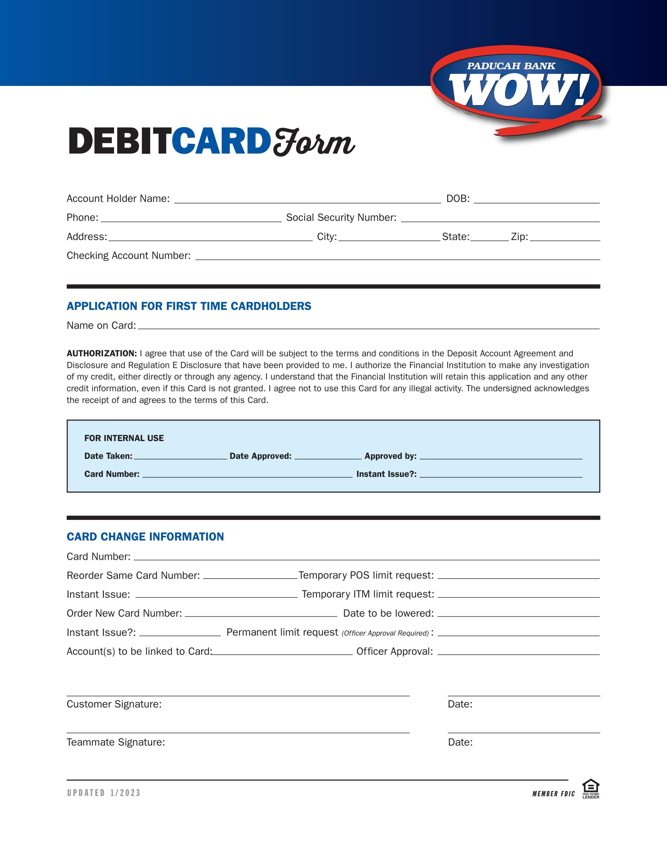 Debit Card Form by PaducahBank - Issuu