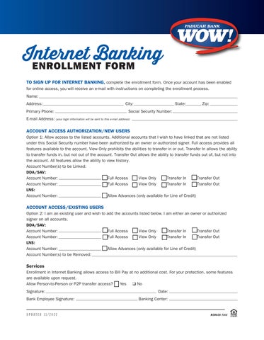 Internet Banking Enrollment Form by PaducahBank - Issuu