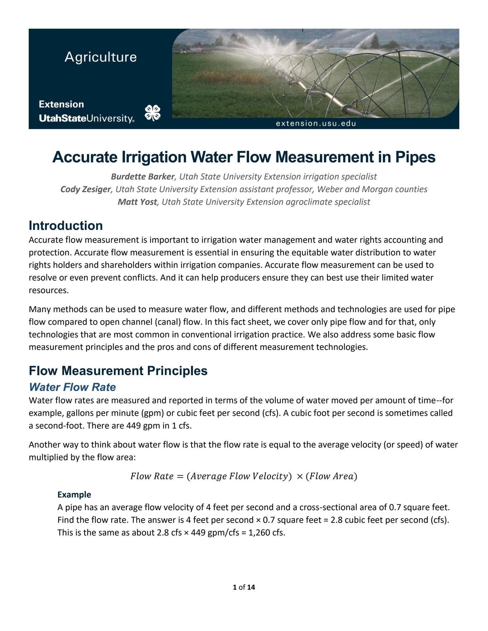 Accurate Irrigation Water Flow Measurement in Pipes by Utah State ...